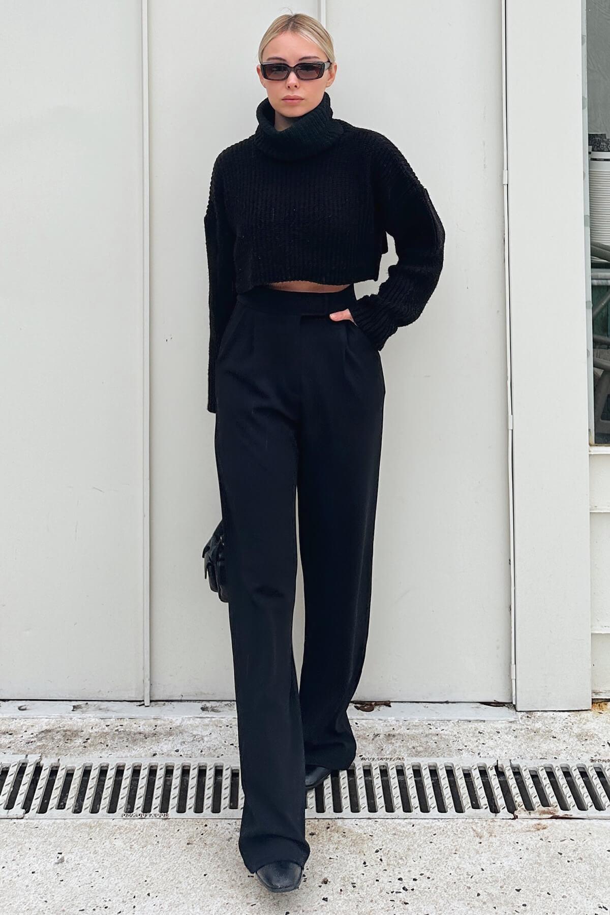 Swist Siyah Kate Beli Cırtlı Rahat Kadın Palazzo Pantolon Fiyatı ...