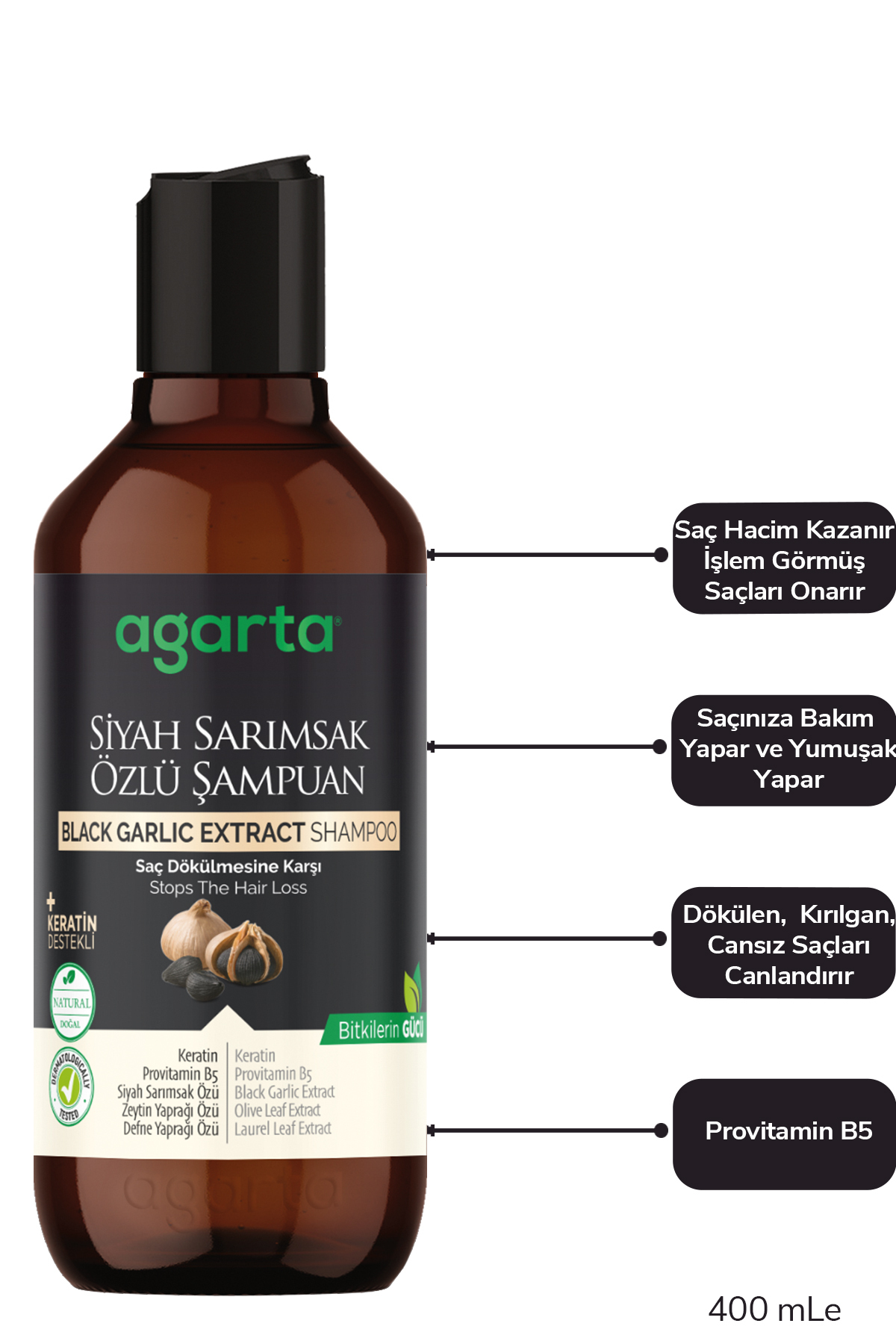 Agarta Doğal Saç Dökülmesine Karşı Siyah Sarımsaklı Şampuan 400 ml ...