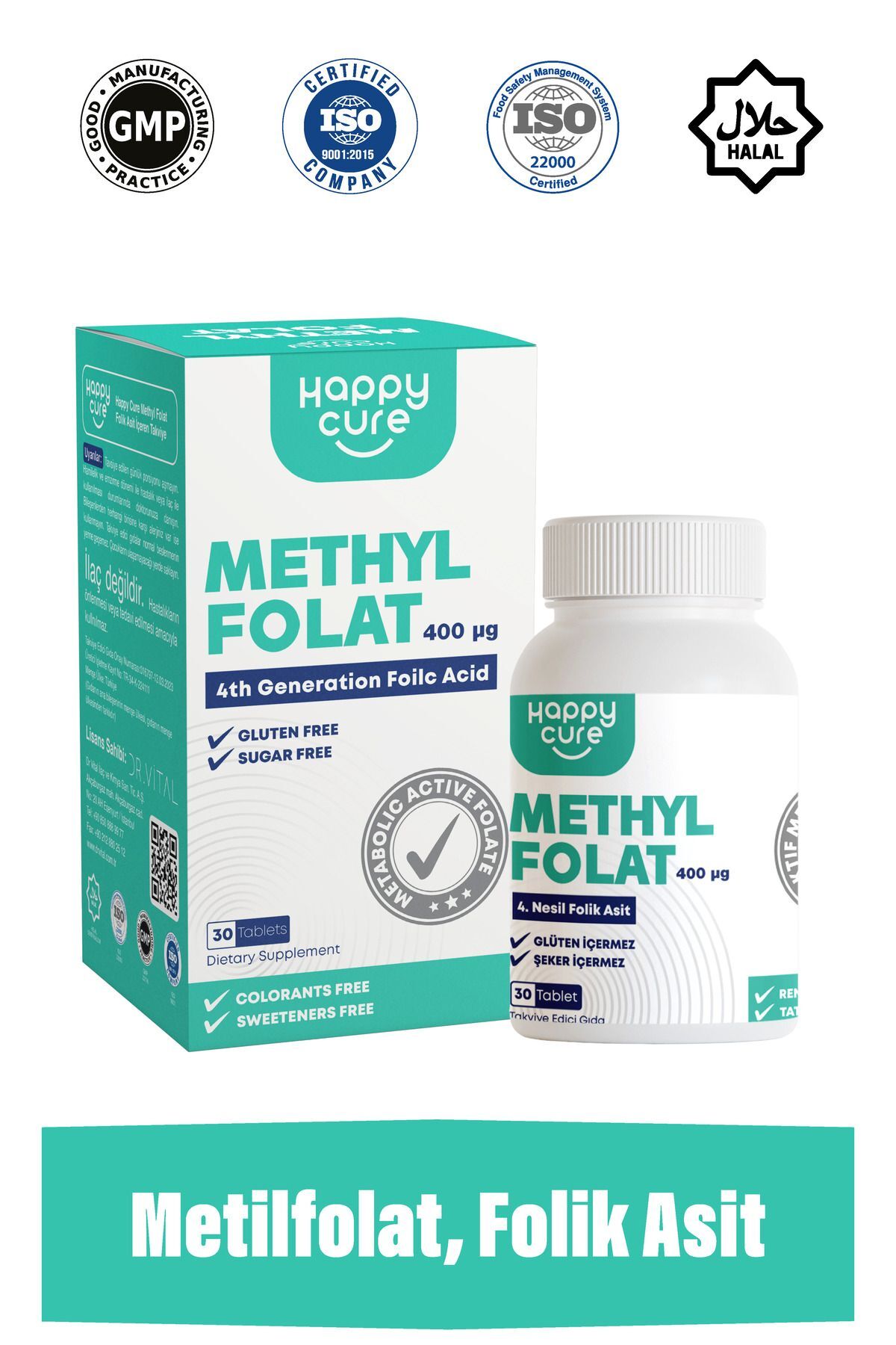 Happy Cure Metilfolat 30 Tablet (Folik Asit, Methylfolat) Fiyatı ...