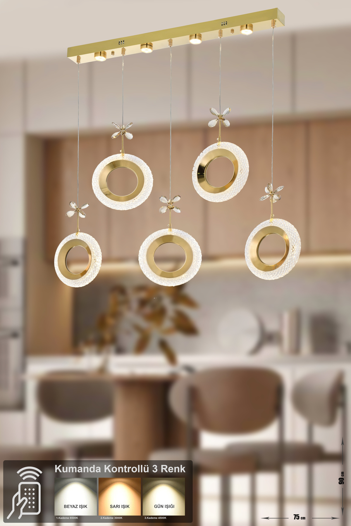 Avizemoda Ribera 5'li Power Ledli Kumandalı Modern Yemek Masası Üstü ...