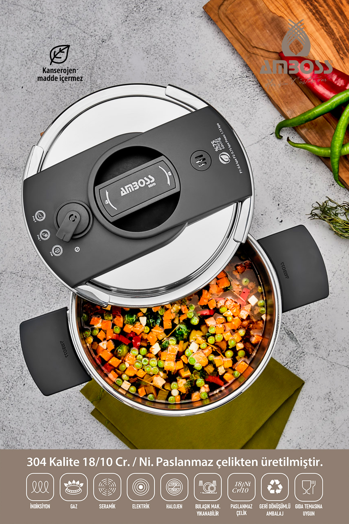 Amboss Enio Matik Paslanmaz Çelik 22 Cm 8 Lt Düdüklü Tencere Fiyatı ...