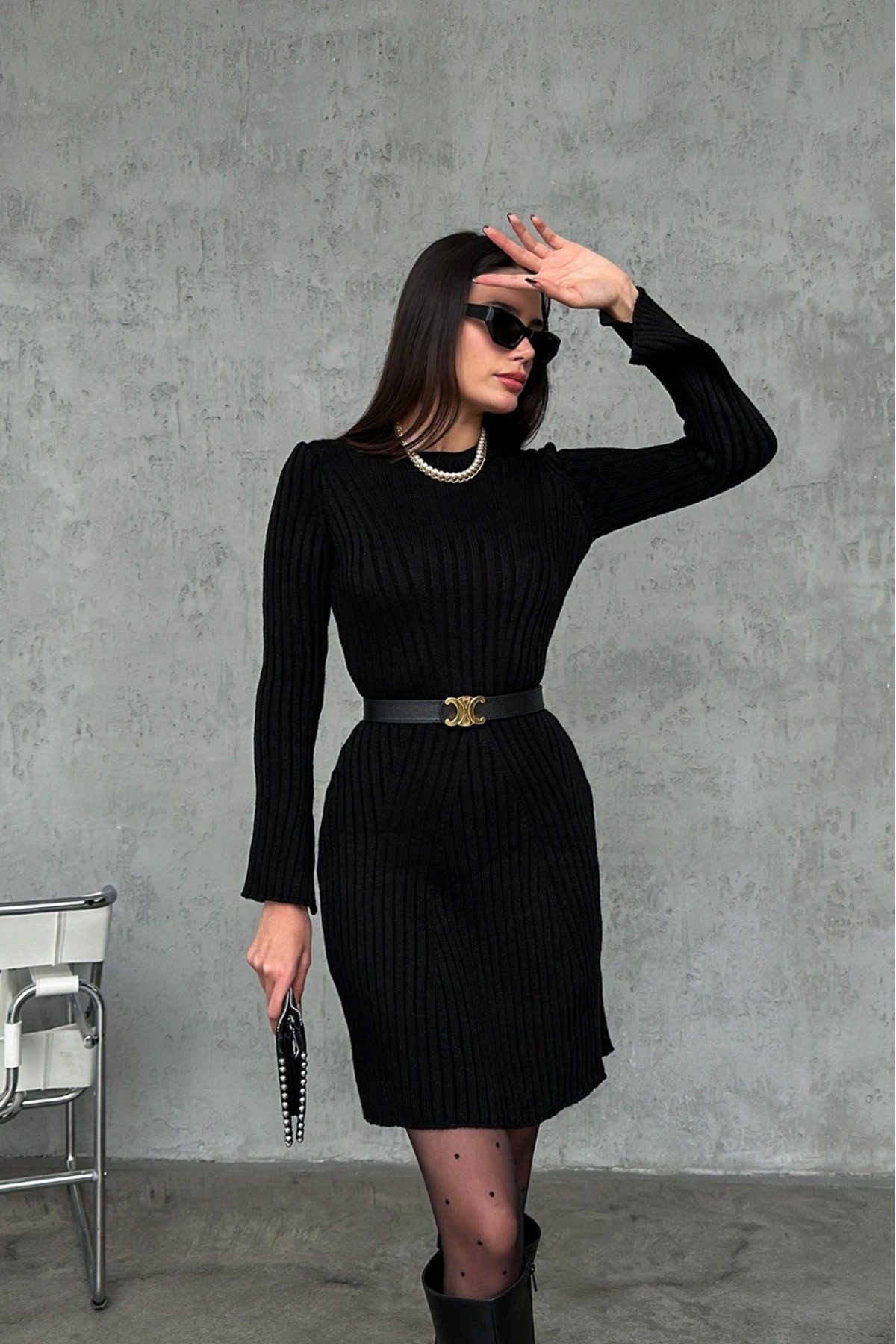 Neba Boutique Kadın Siyah Mini Triko Elbise - Fiyatı, Yorumları