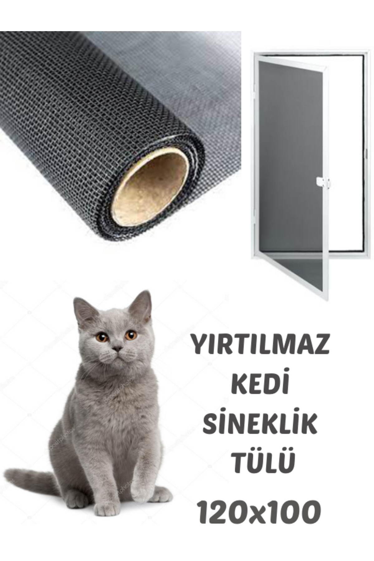 VRL YIRTILMAZ SİNEKLİK KEDİ TELİ (PET TÜLÜ) (EN:120 CM BOY:100 CM ...