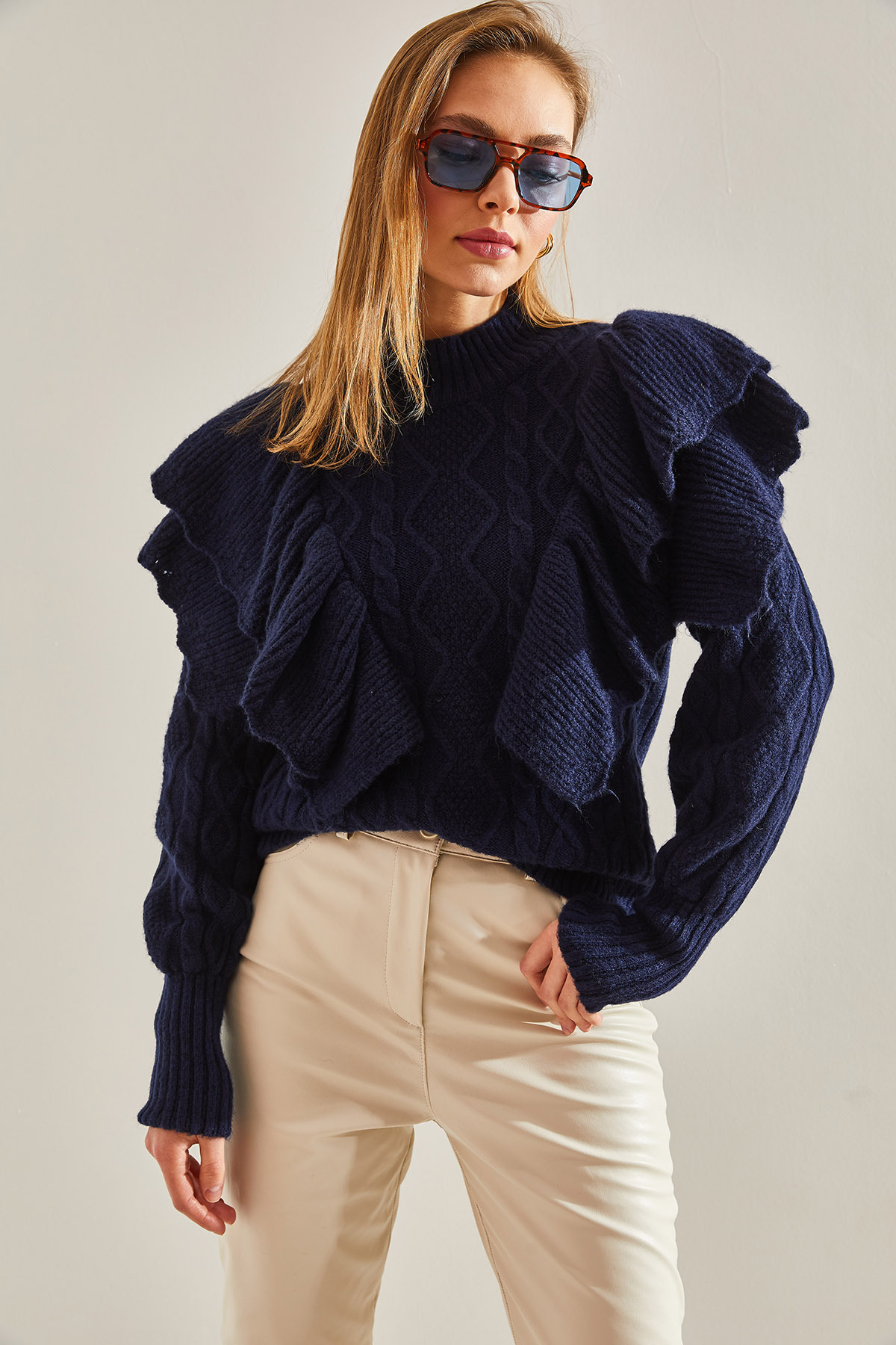 Bianco Lucci Women's Braided Openwork Knitwear Sweater - Trendyol