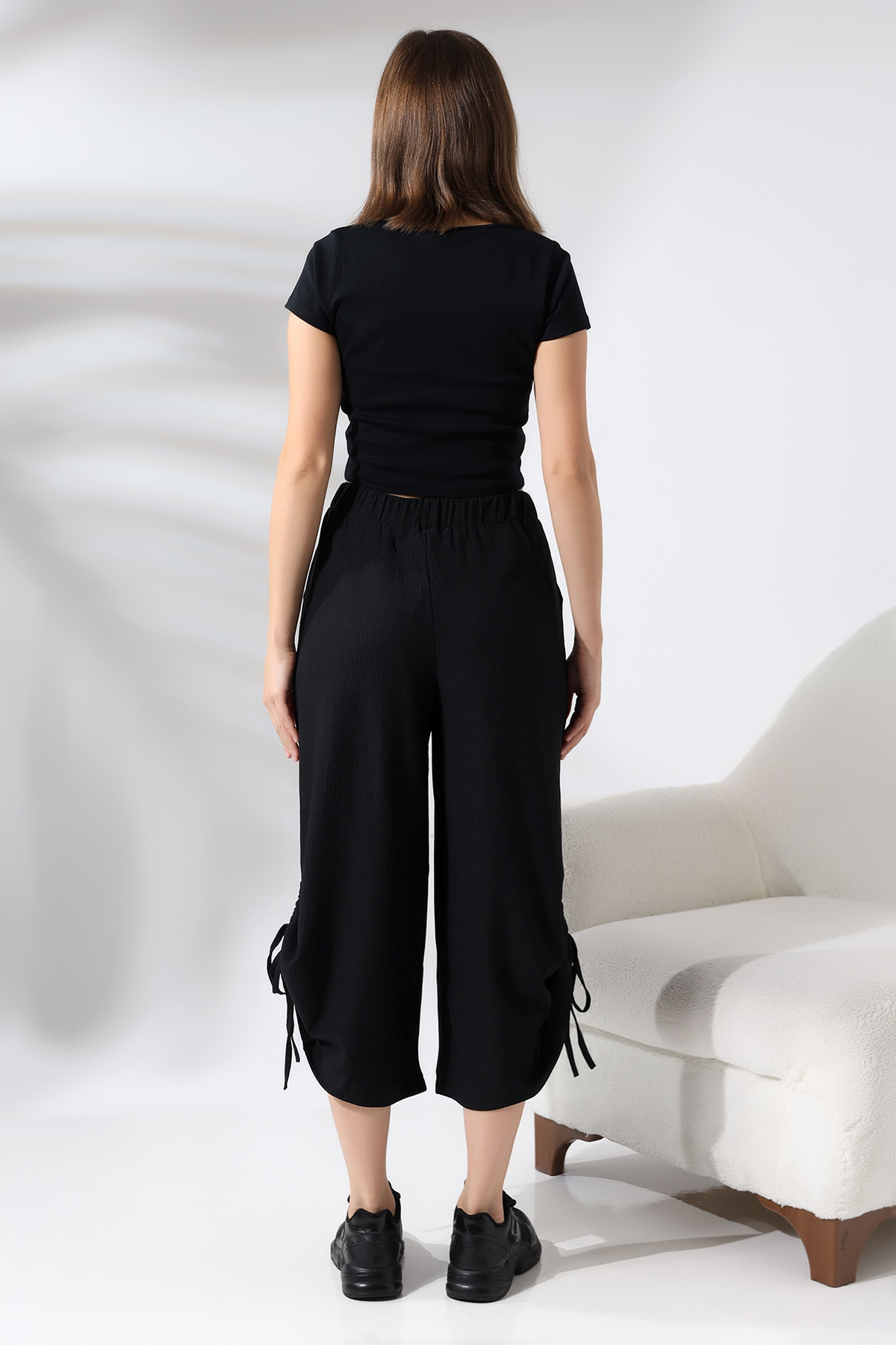 Ladies Bürümcük Kumaş Yanları Yırtmaçlı Kıstırmalı Salaş Pantolon 21098 ...