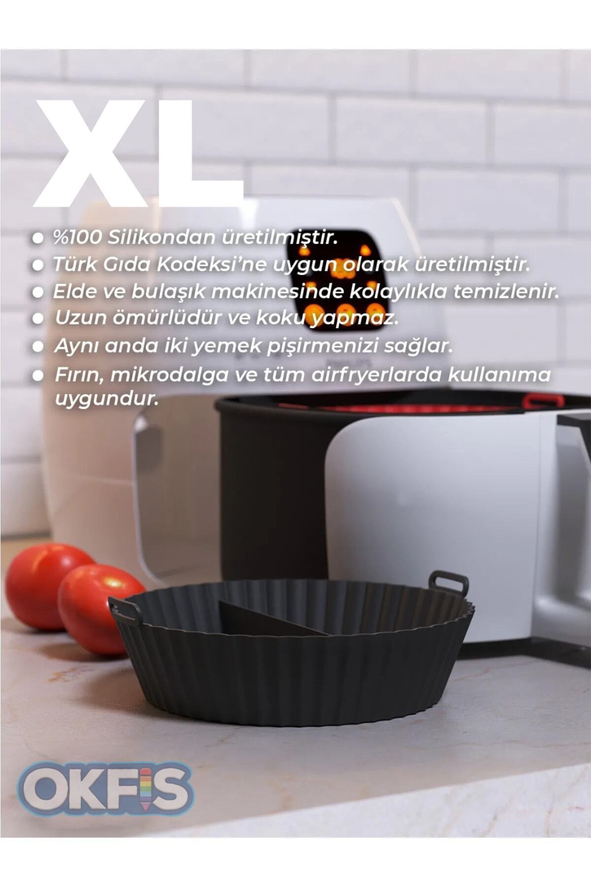 OKFİS Xl Airfryer Silikon Iki Bölmeli Pişirme Kabı Fritöz Fırın Pişirme Kağıdı 23x5 Cm Siyah 1 ...