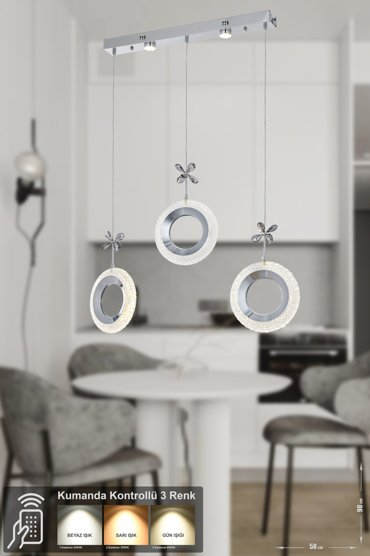 Avizemoda Ribera 3'lü Power Ledli Kumandalı Modern Yemek Masası Üstü ...