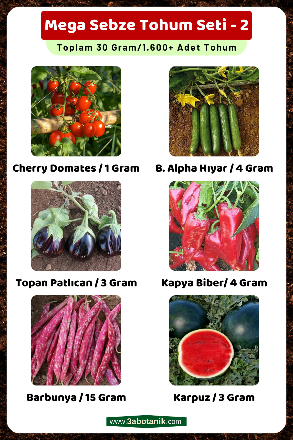 3A BOTANİK 4'lü Mega Fırsat Sebze Tohum Paketi, Toplam 109 Gram/24 ...