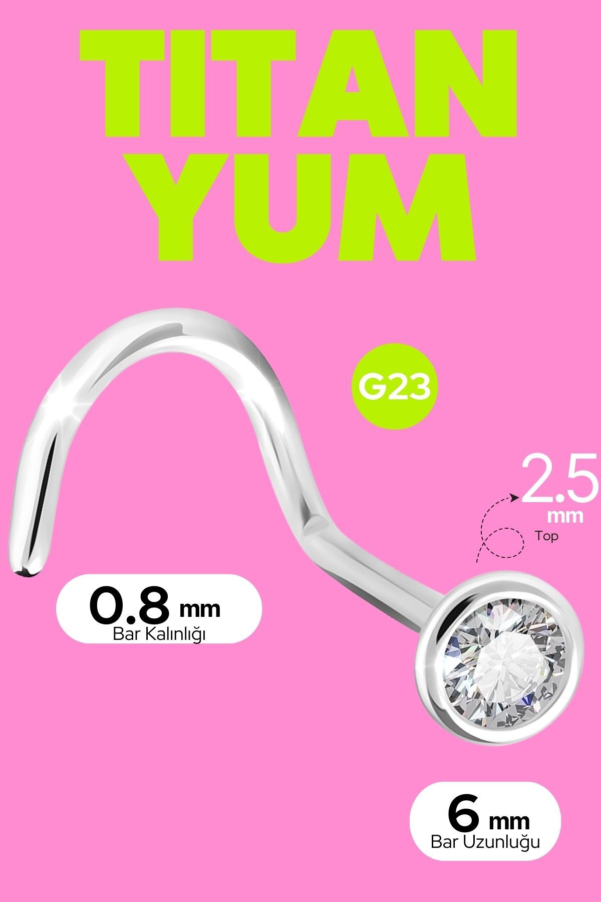 Luckshery %100 G23 Titanyum Piercing Burun Hızma Şeffaf piercing Kıvrık ...