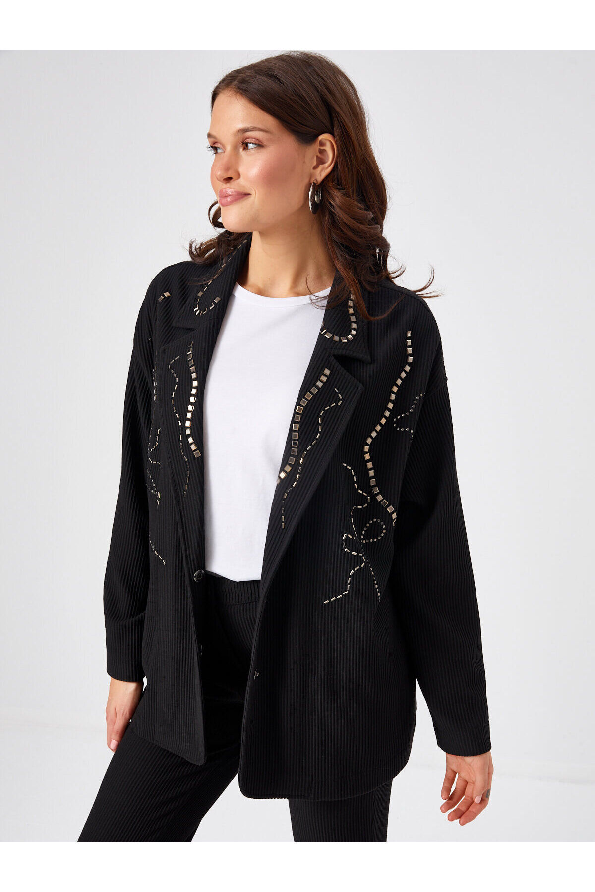 Faik Sönmez Trok Ve Taş Detaylı Kendinden Fitilli Rahat Form Örme Ceket ...