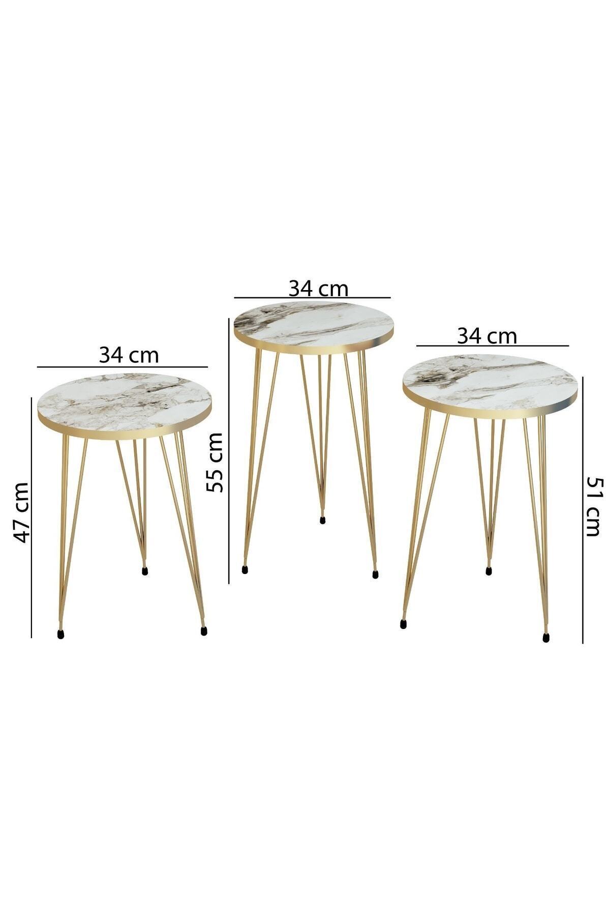 mhrgroup cma Beyaz Üçlü Zigon Sehpa,beyaz Zigon Sehpa,gold Metal Ayaklı ...