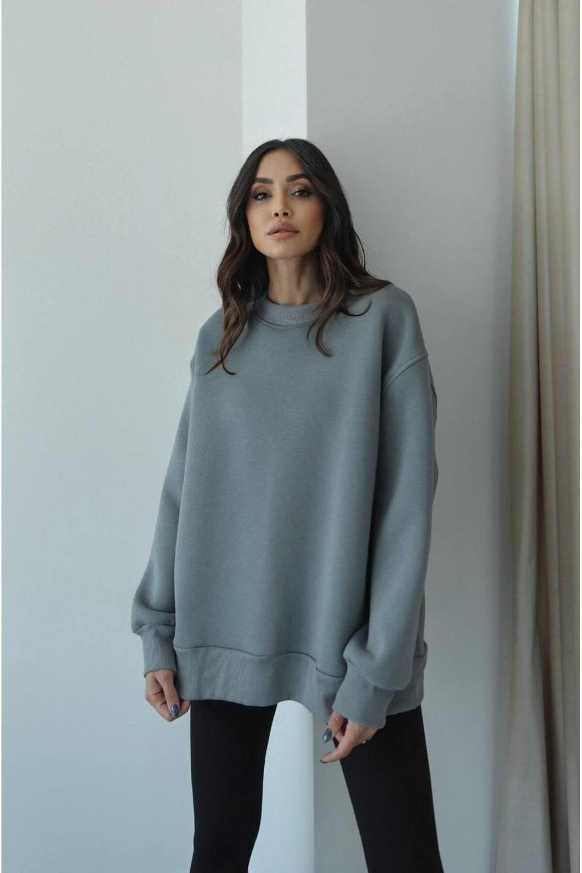 Hacer Balcı Üç Iplik Şardonlu Baskısız Oversize Unisex Sweatshirt ...