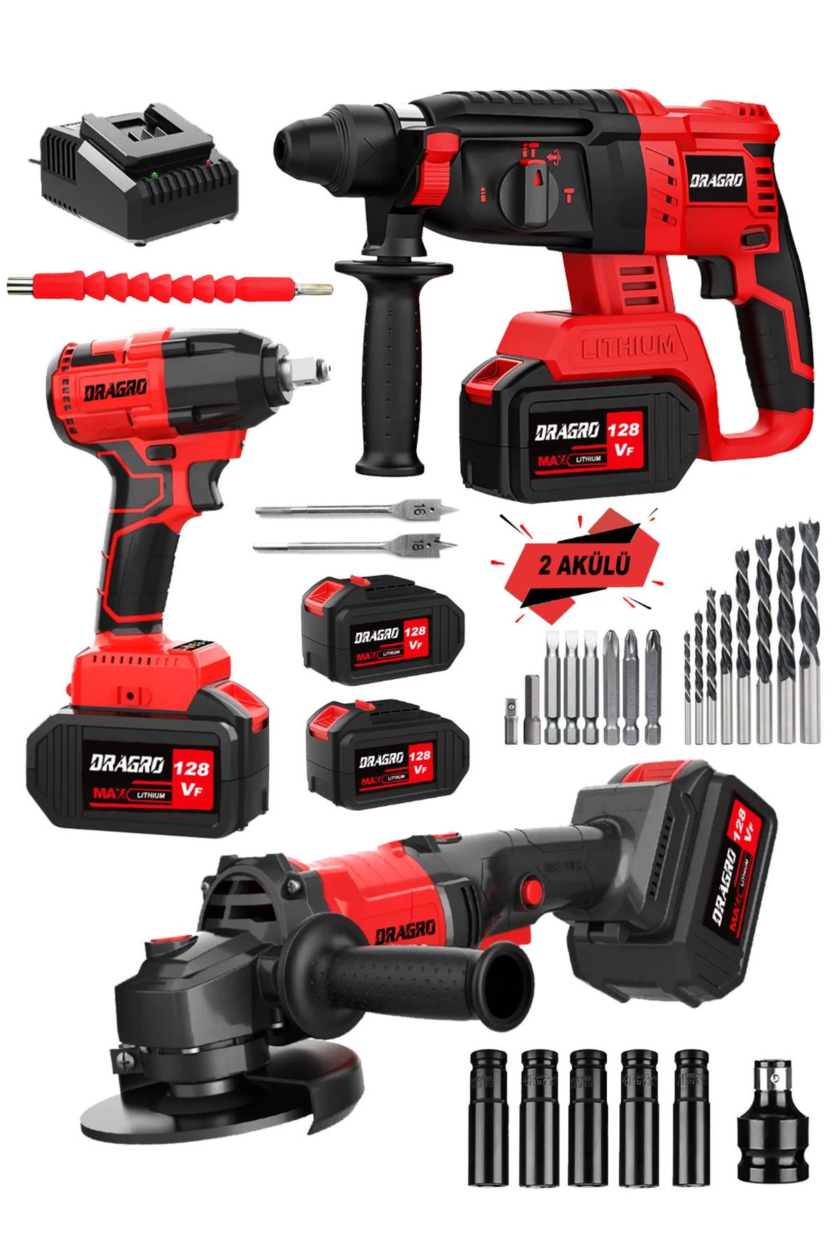 Dragro Alman 3x2 Pro 128 V 3'lü Set Kırıcı Delici Somun Sıkma Taşlama ...