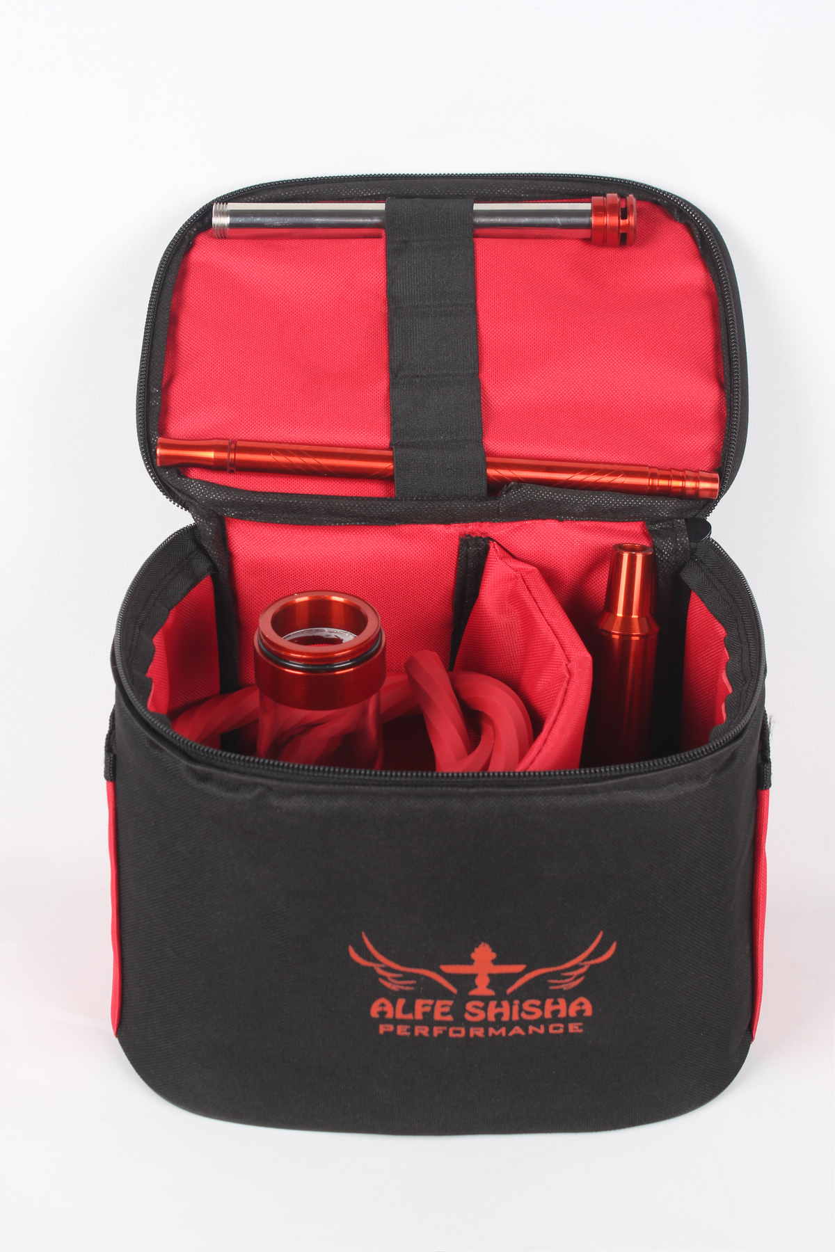 ALFE SHİSHA QUATTRO 4 çıkışlı çantalı performans nargile takımı kırmız ...