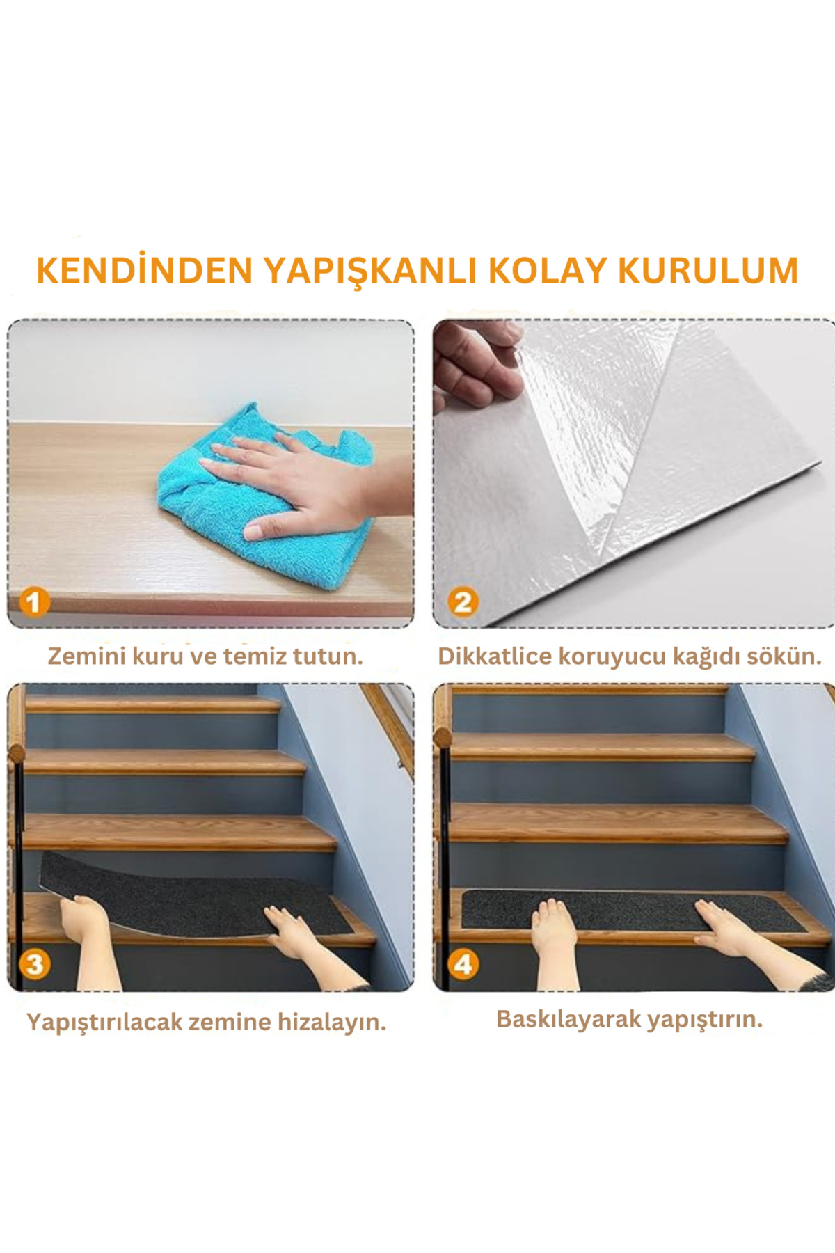 KatFlex Halıflex Kendinden Yapışkanlı Merdiven Halısı (1 Adet) Rip Halı ...