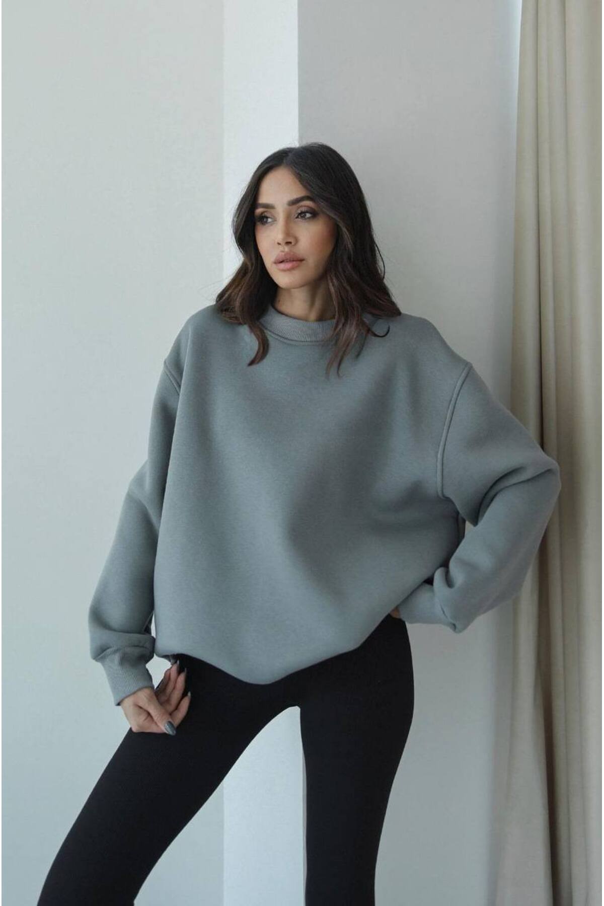 Hacer Balcı Üç Iplik Şardonlu Baskısız Oversize Unisex Sweatshirt ...