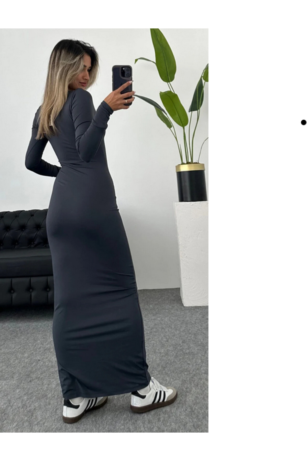 Gugus Trend Kadın Siyah Hailey Uzun Kollu Maxi Elbise Yırtmaçlı Model ...