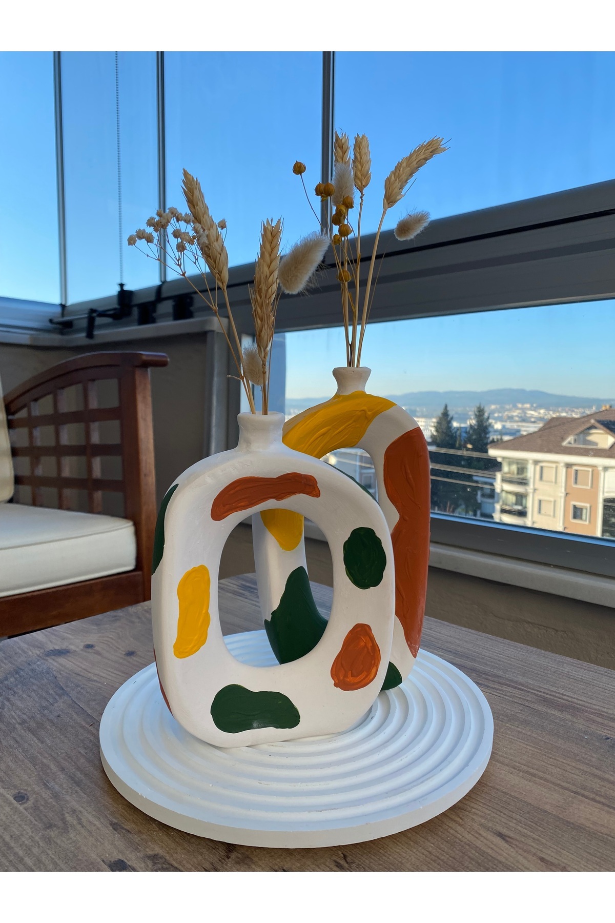 MOMİKO TASARIM 3lü Beton Dekoratif Salon Seti, Vazo Seti, Yuvarlak ...