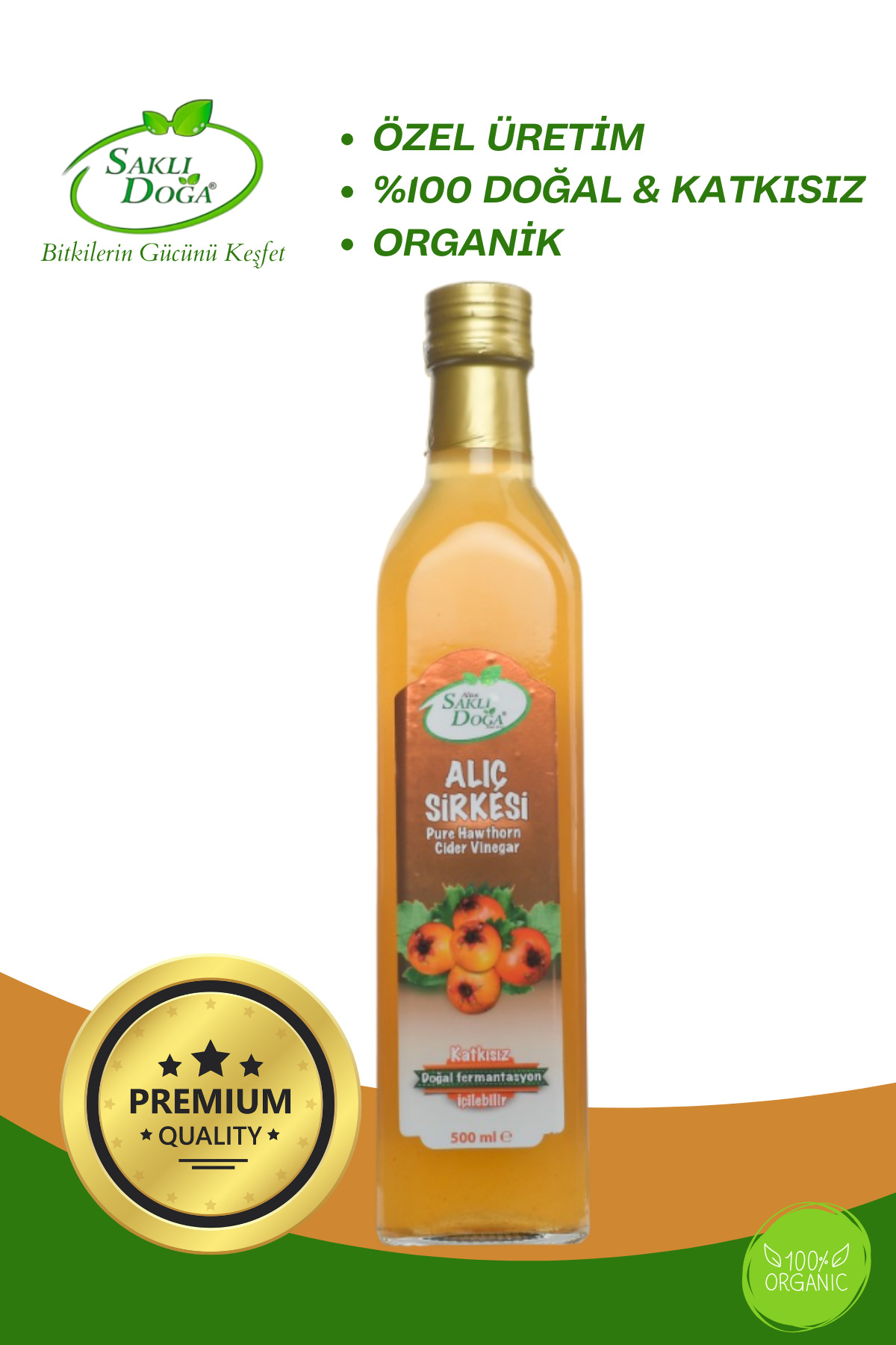 SAKLI DOĞA Premium Organik Alıç Sirkesi Katkısız Doğal Sirke 500 Ml ...