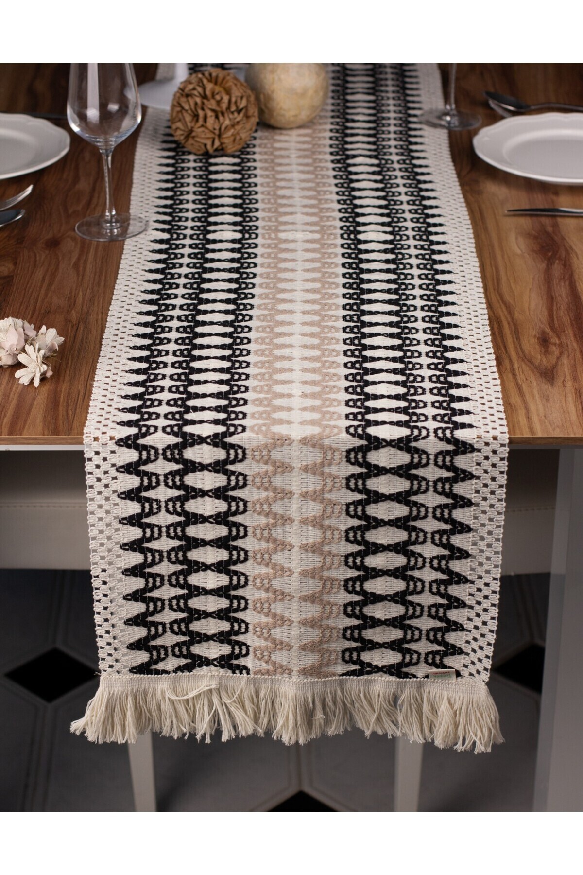 Tropikhome Örme Runner Pamuklu Dantel Püsküllü Runner 35x145 Cm Masa ...