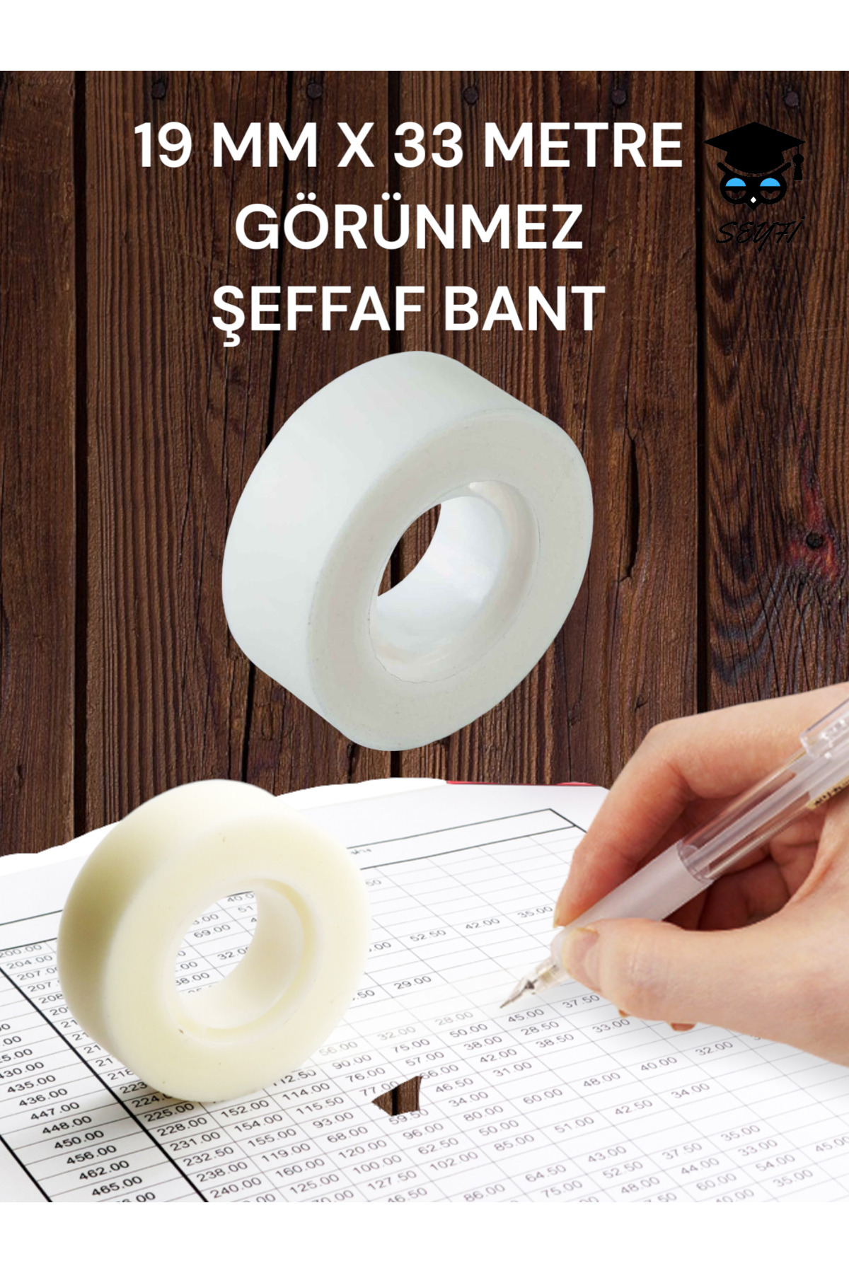 SEYFİKİRTASİYE 19 MM X33 CM ŞEFFAF GÖRÜNMEZ BANT BÜRO BANTI SELEFON ...