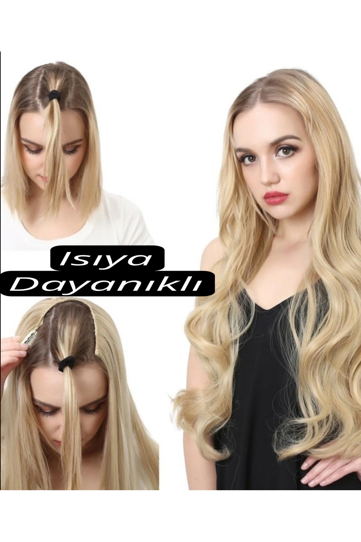 AKOLİFE Yoğun Dalgalı Küllü Sarı V Part Geniş Yarımay Çıtçıt Postiş ...