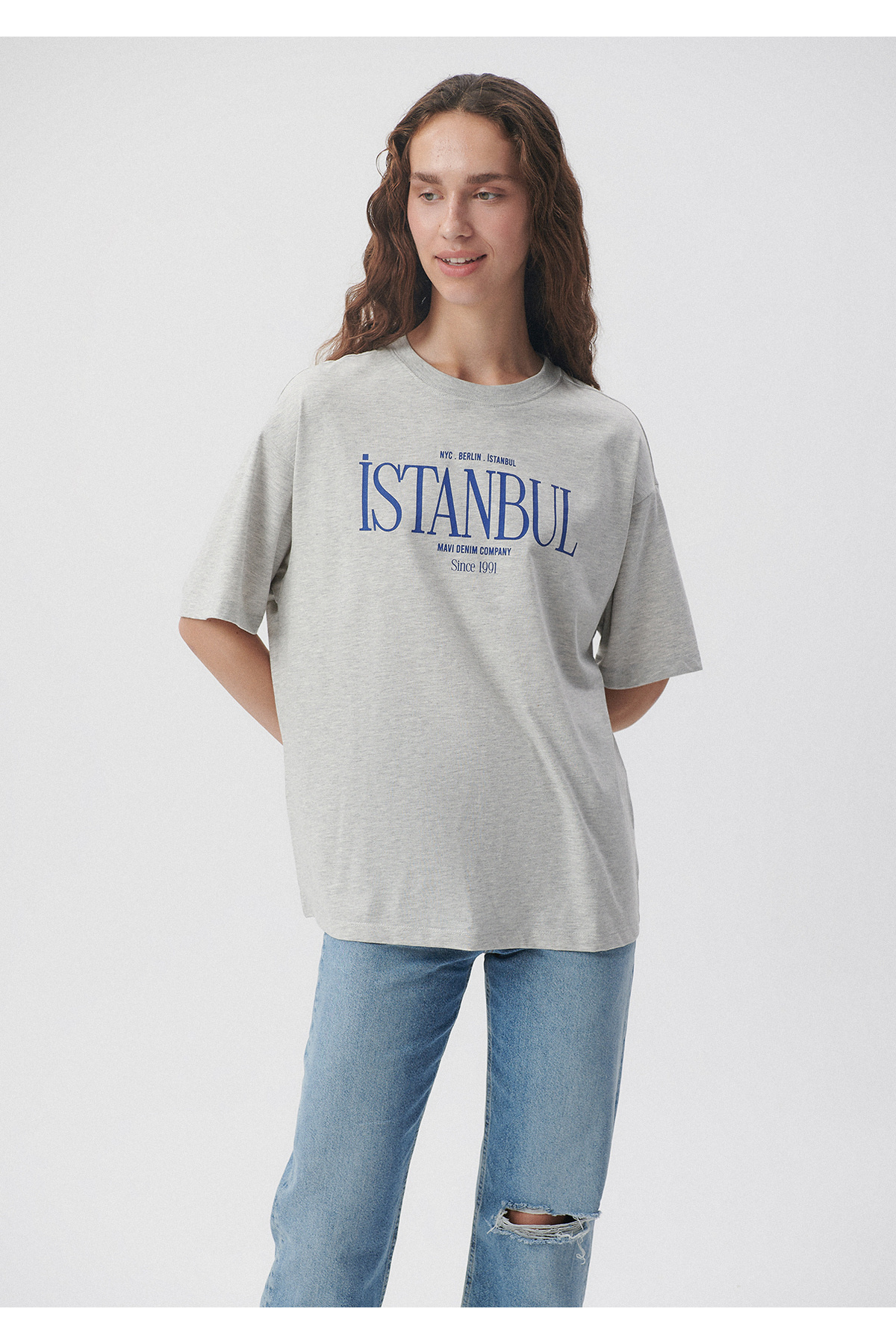 Mavi Istanbul Baskılı Gri Tişört Oversize / Geniş Kesim 1612003-82816 ...