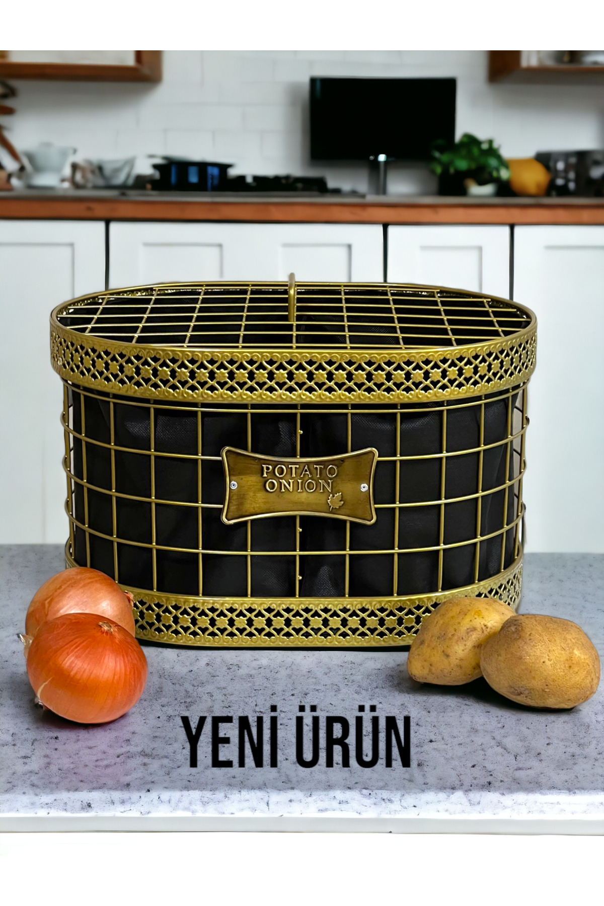 metalshop Büyük Boy Bölmeli Lüx Metal Patates Soğan Kovası Gold Fiyatı ...
