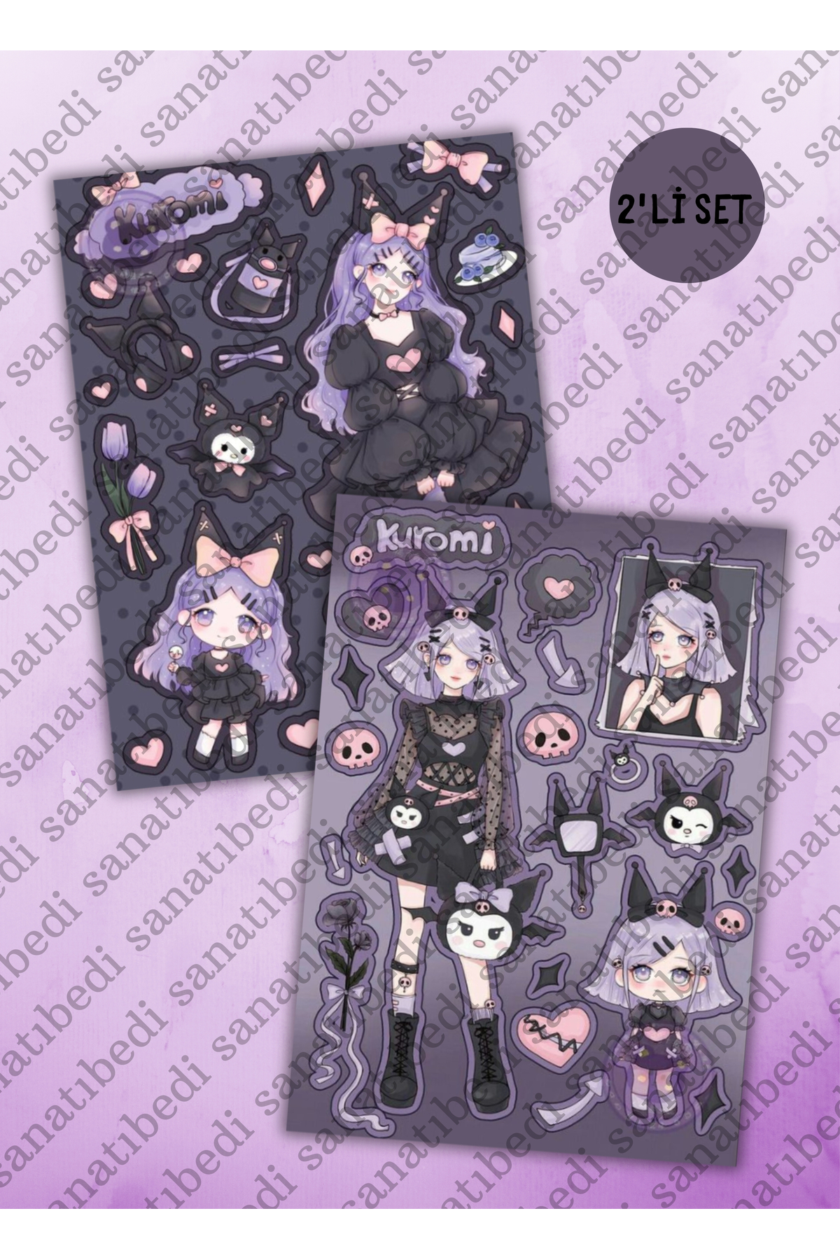 Beyaz Grafik 2'li Kuromi Temalı Sticker -ajanda Laptop Telefon Tablet ...