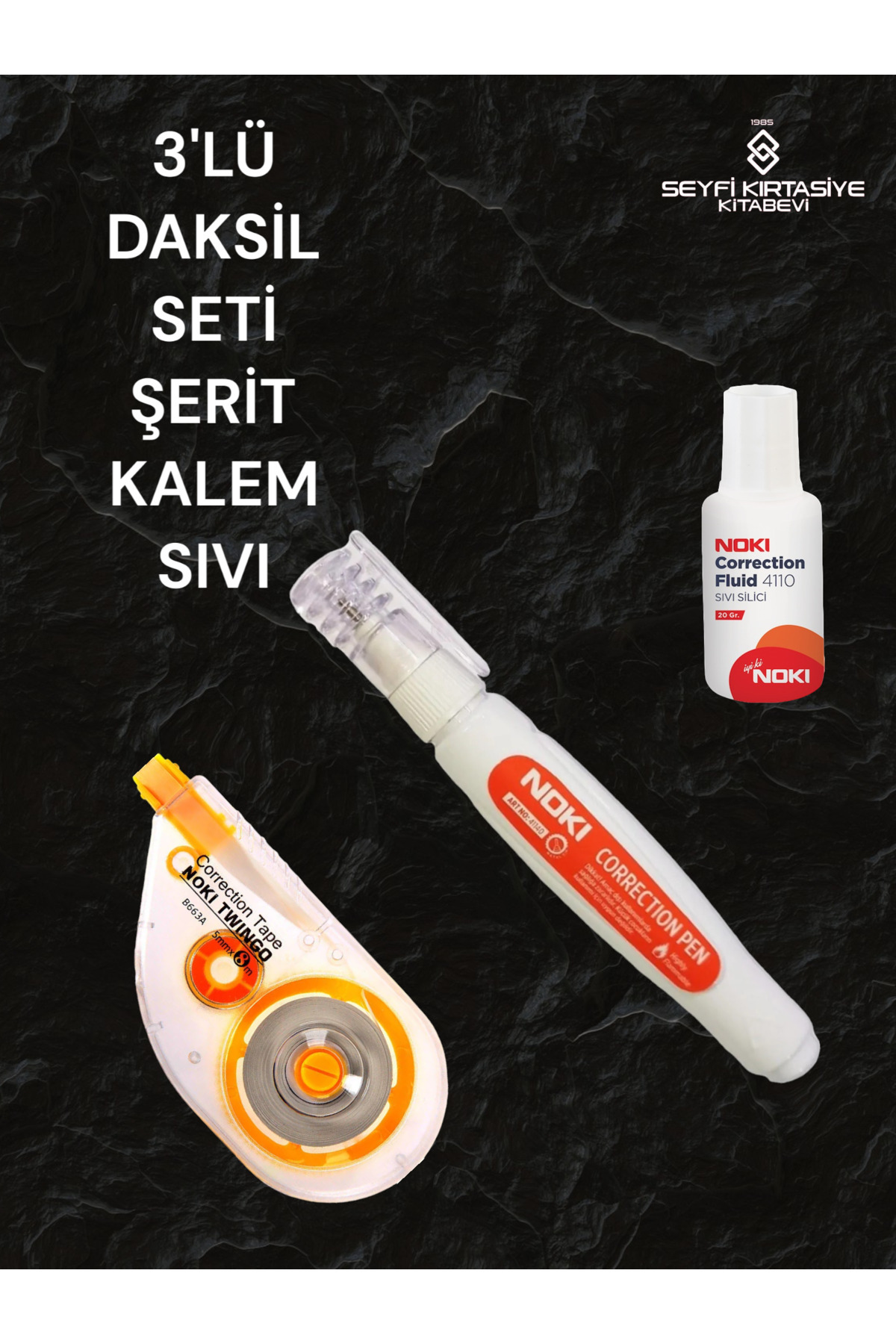 SEYFİKİRTASİYE 3'LÜ DAKSİL SETİ ŞERİT KALEM SIVI FIRÇALI DAKSİL SIVI ...