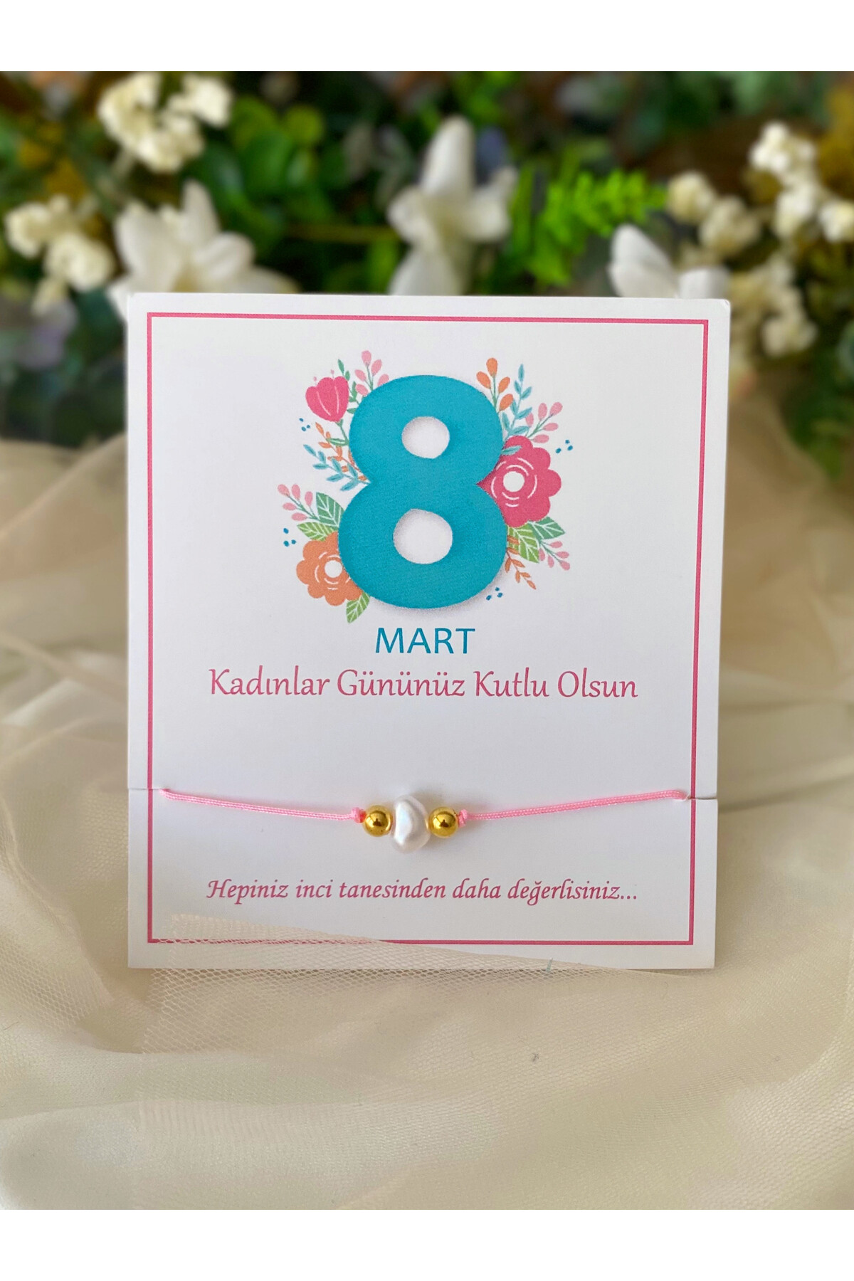Loyapink 8 Mart Dünya Kadınlar Günü Hediyelik Bileklik, Tebrik Kartı ...