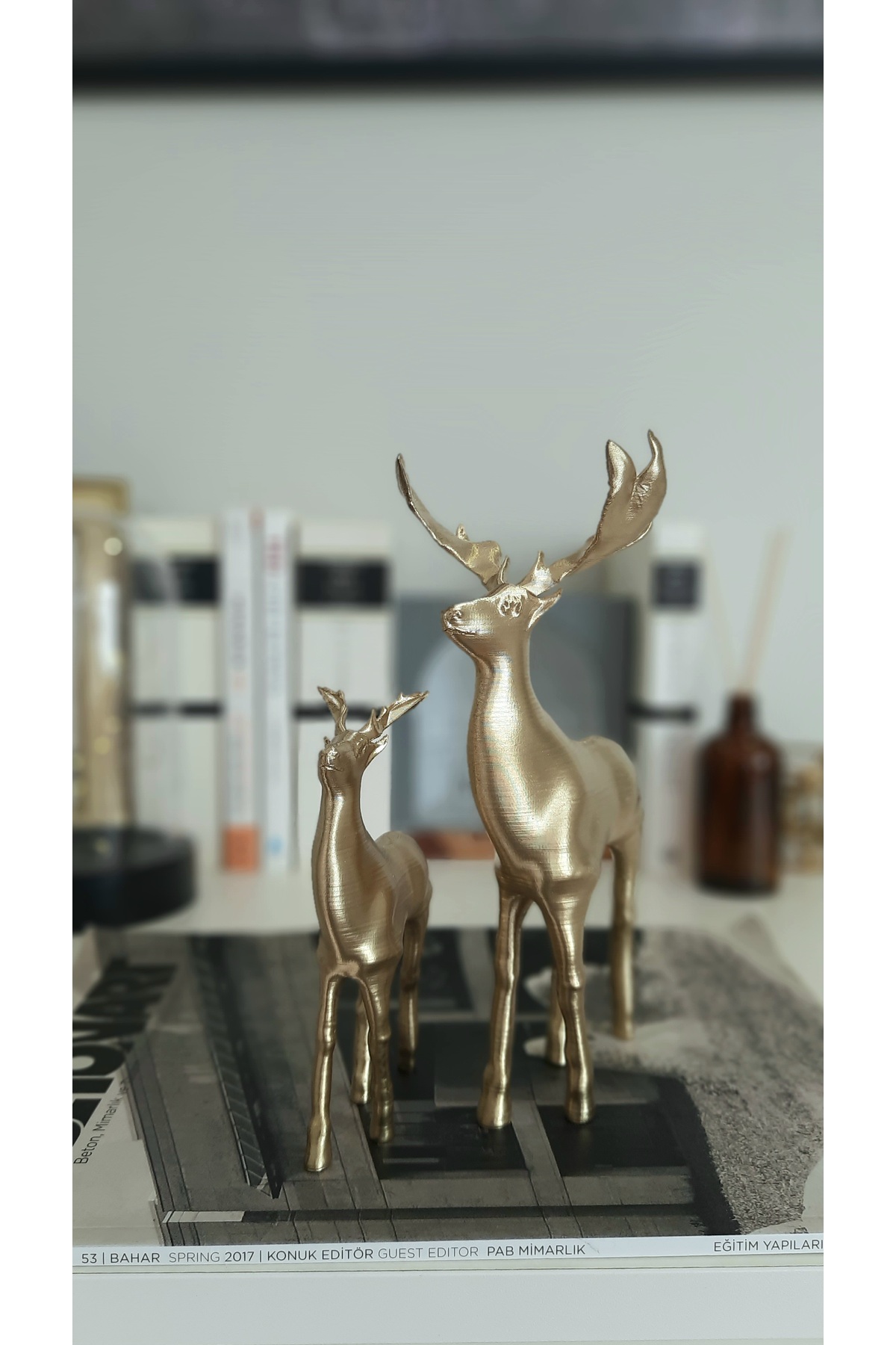 EYA STUDİO 2'li Geyik Biblosu 20 cm Gold Renk - Geyik Ailesi Biblo Seti ...