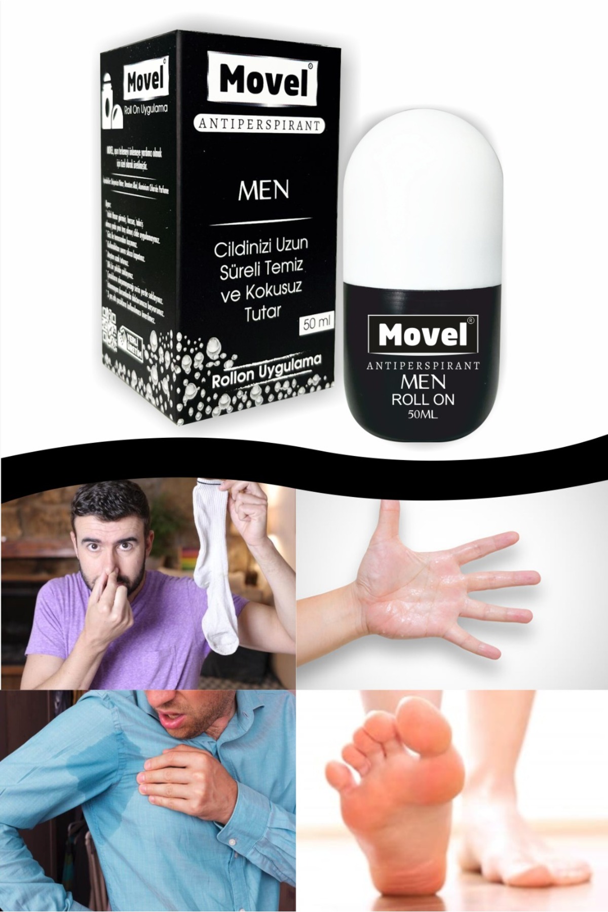 movel 4 ADET Antiperspirant Roll On El Ayak Koltukaltı Ter ve Ter Kokusu Önleyici Men 50 ml ...