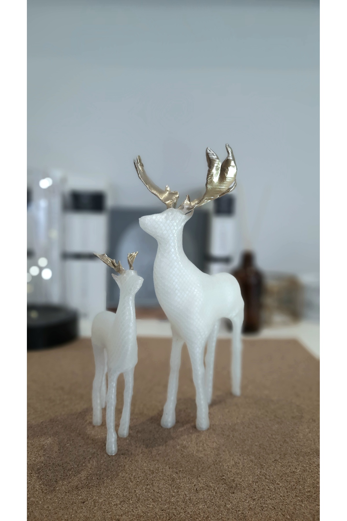 EYA STUDİO 2'li Geyik Biblosu 20 cm Beyaz Gövde,Altın Boynuz - Geyik ...