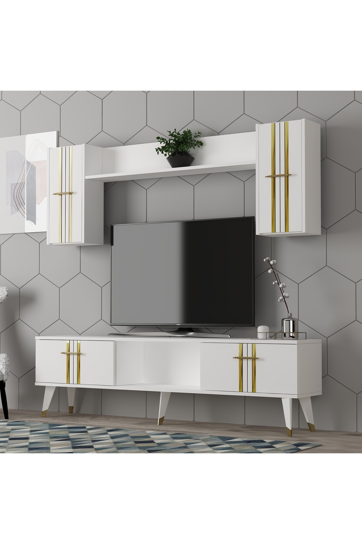 DEMONTE DECOR ASEL TV ÜNİTESİ TAKIMI BEYAZ-ALTIN Fiyatı, Yorumları ...