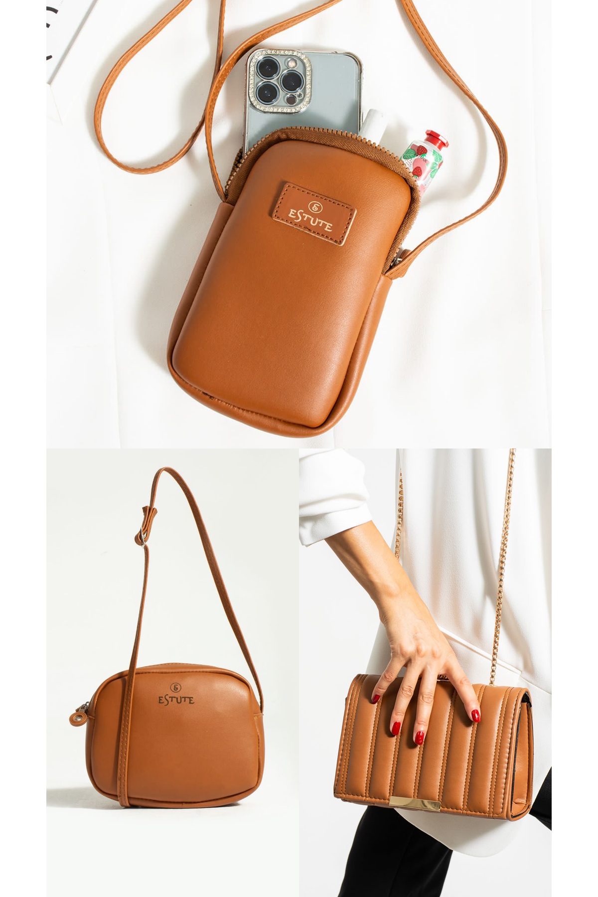 ESTUTE 3’lü Paket Kadın Urban Çanta Telefonluk Çanta Zincirli Çapraz ...