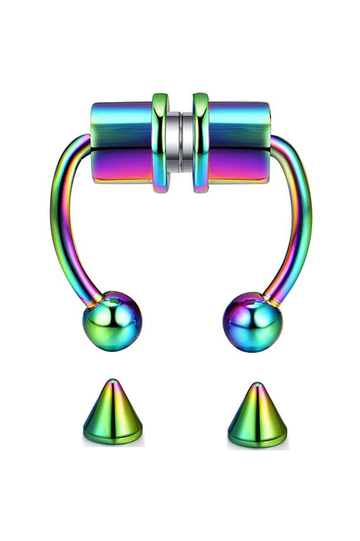 Doğal Tasarım Mıknatıslı Burun Piercing Fake Piercing Gökkuşağı ...