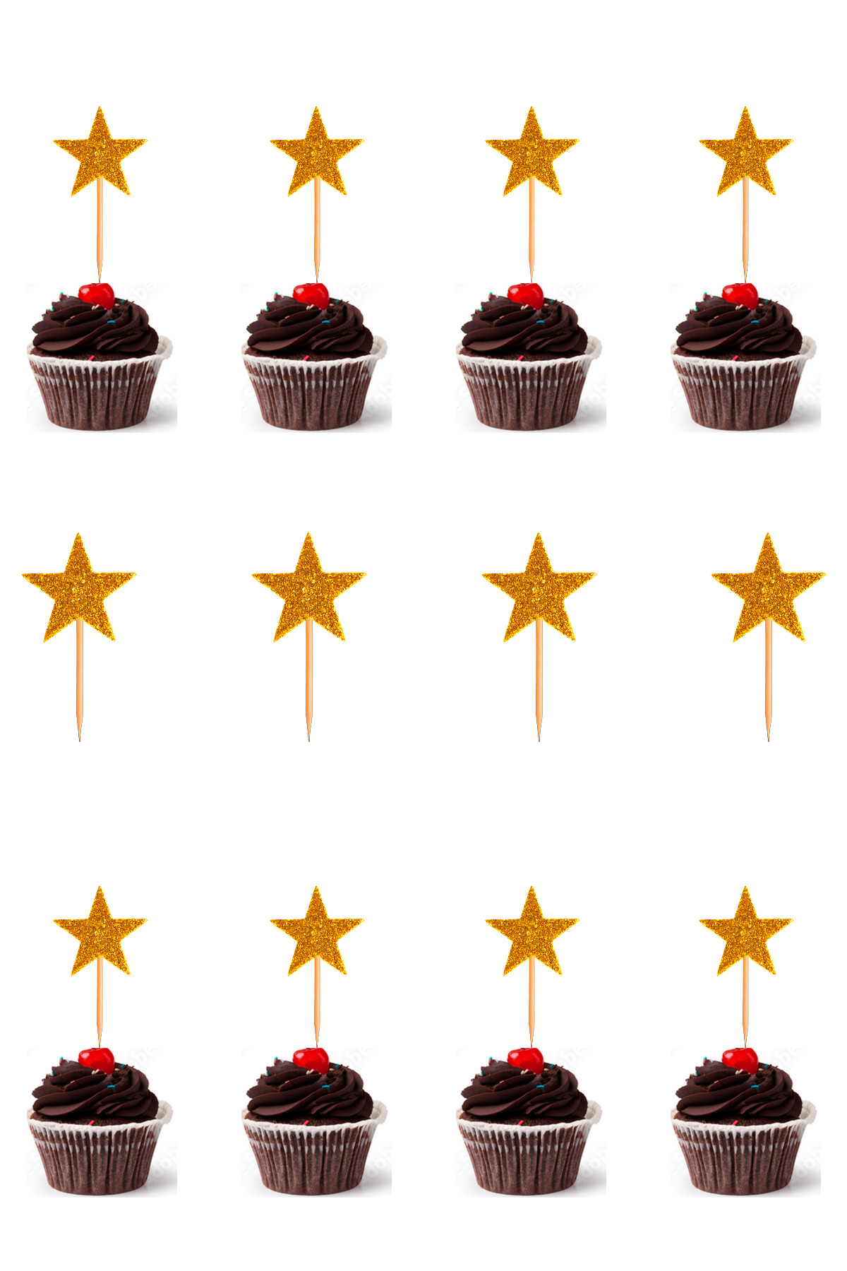 Yusuf Dirik YD Party Supplies Simli Cupcake Kürdanı 20 Adet Gold Yıldız ...