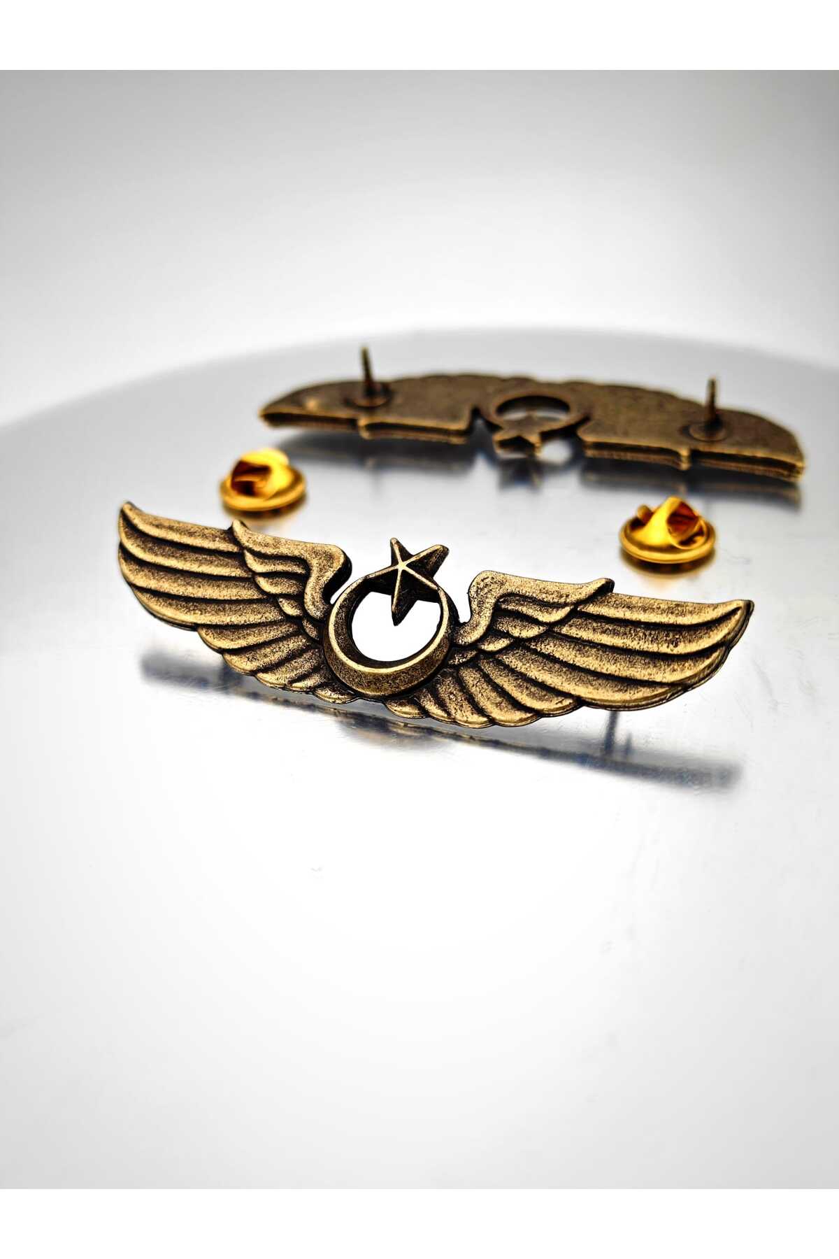 YÖRÜK TASARIM Hava Kuvvetleri Pilot Bröve Rozet Antik Sarı-Antik Gümüş ...