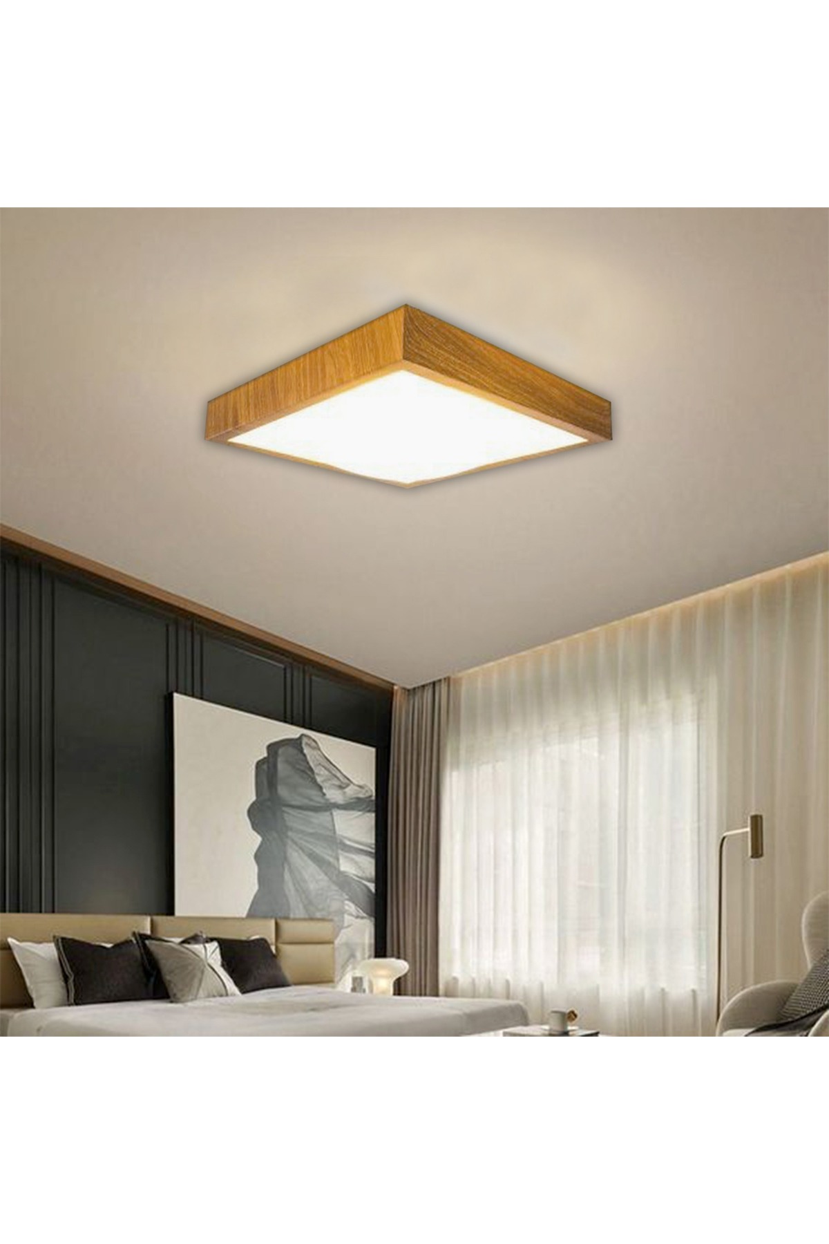 ADALED Ahşap Çerçeve Tavan Led Aydınlatma Avize 60*60 Cm Salon Yatak ...