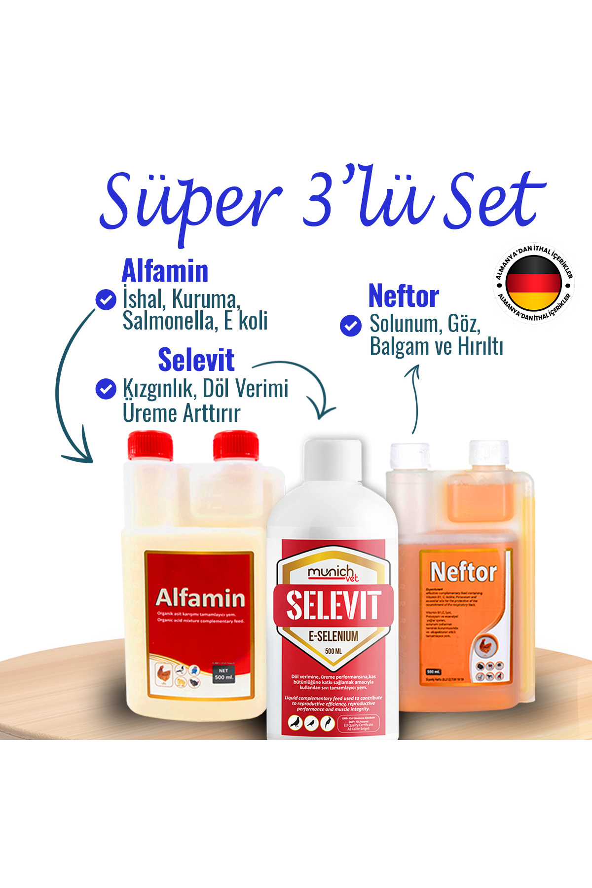 Munich Vet 3lü Süper Set Selevit Üreme-Neftor Hırıltı-Alfamin 500ml ...