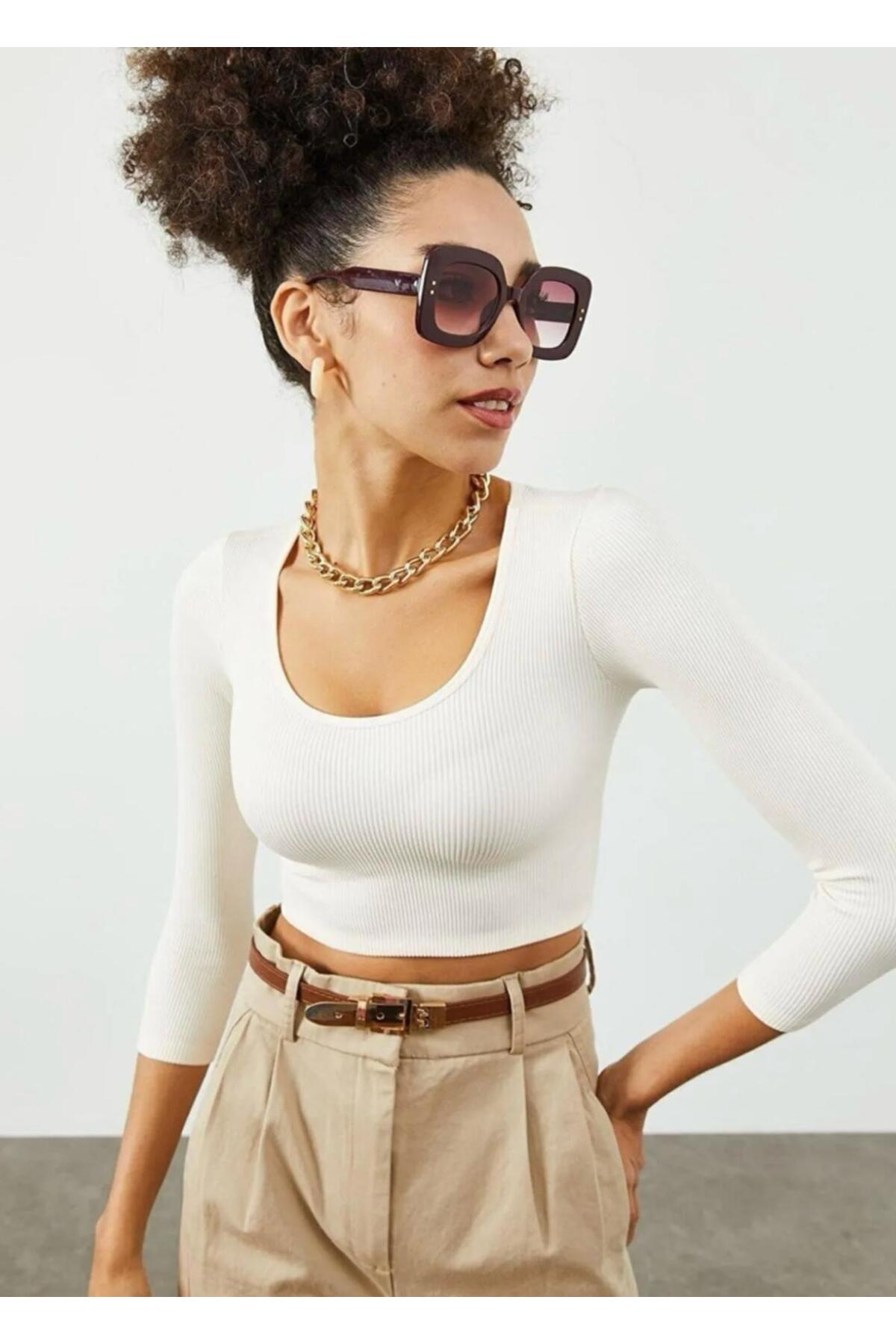 BNK Shop Kadın Havuz Yaka Uzun Kollu Crop Bluz - Fiyatı, Yorumları