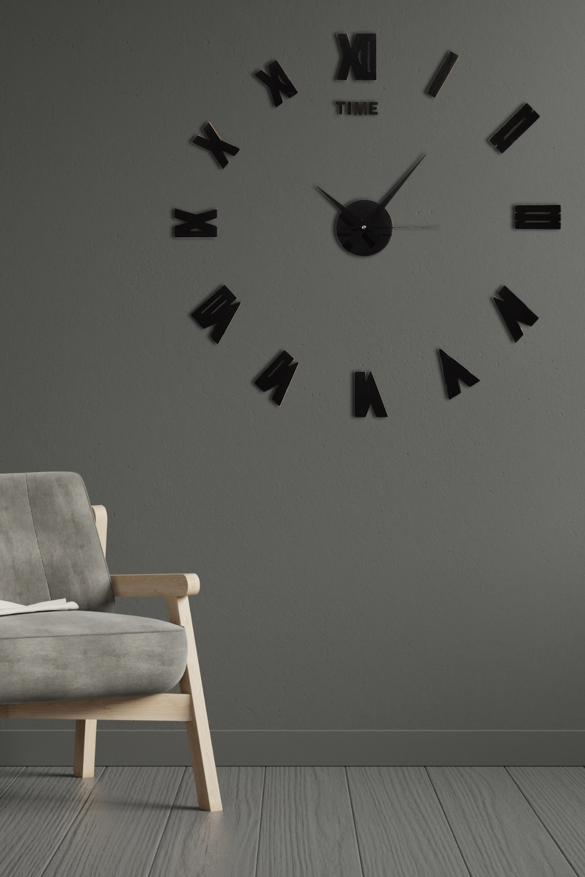 Kepler Design Kendinden Yapışkanlı Duvar Saati Roma Rakamlı Siyah Renk ...