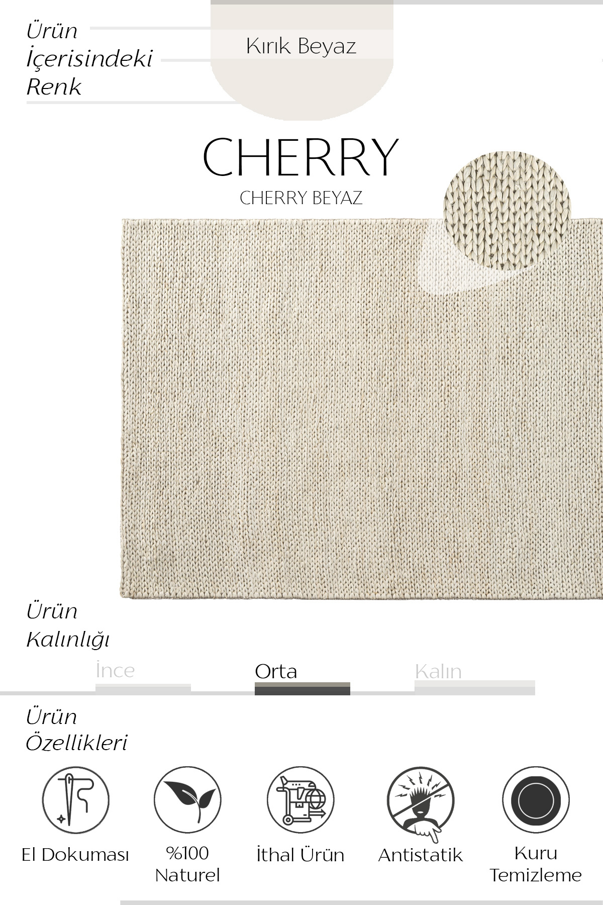 Cool Halı Cherry Beyaz Naturel Rustik Jüt Halı El Dokuma Örgü Hasır Halı Vintage Sisal Jüt Kilim ...