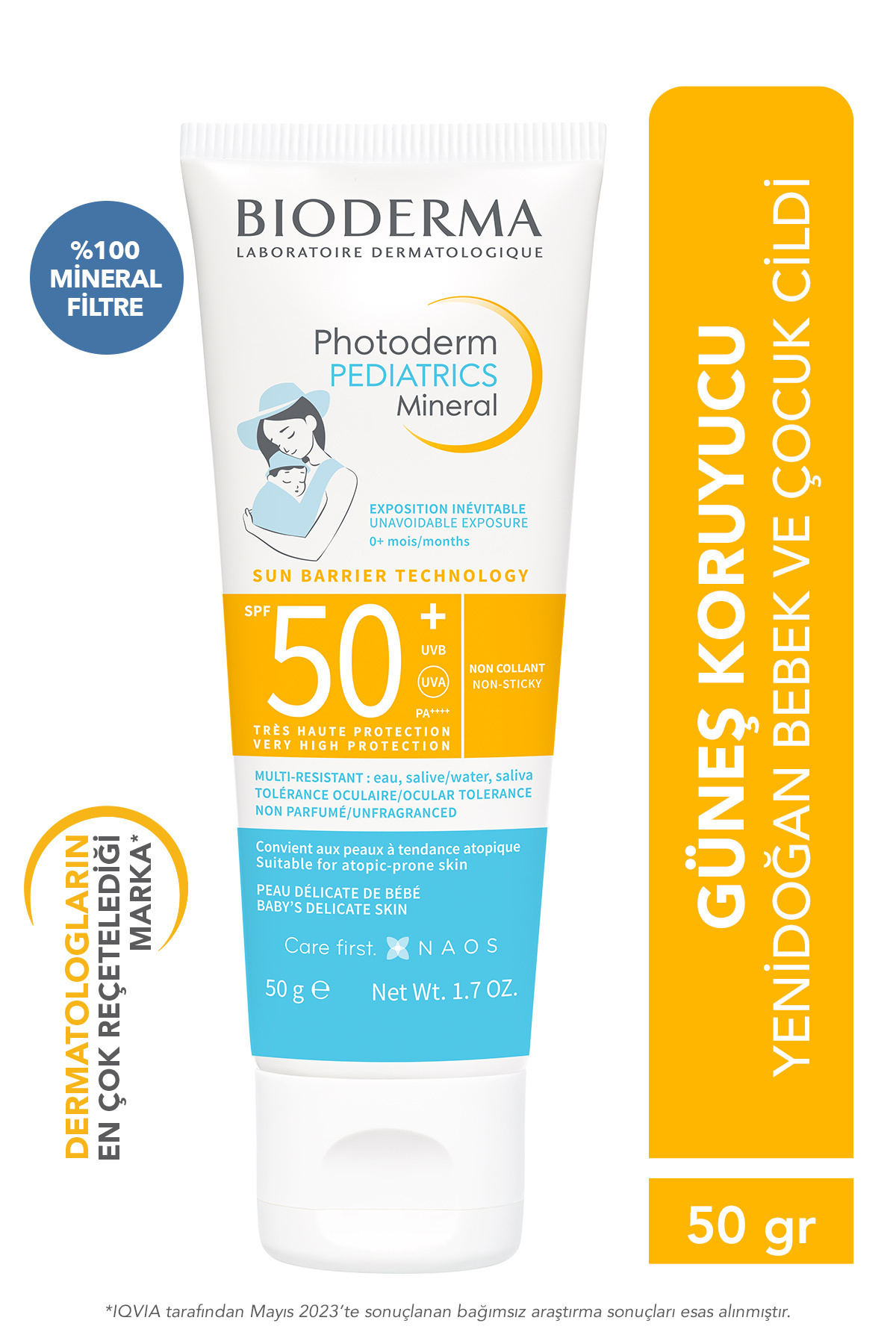 Bioderma MİNERAL SPF50+ NEWBORN BABY, CHİLD PROTECTİON SUN CREAM 50 GR ...
