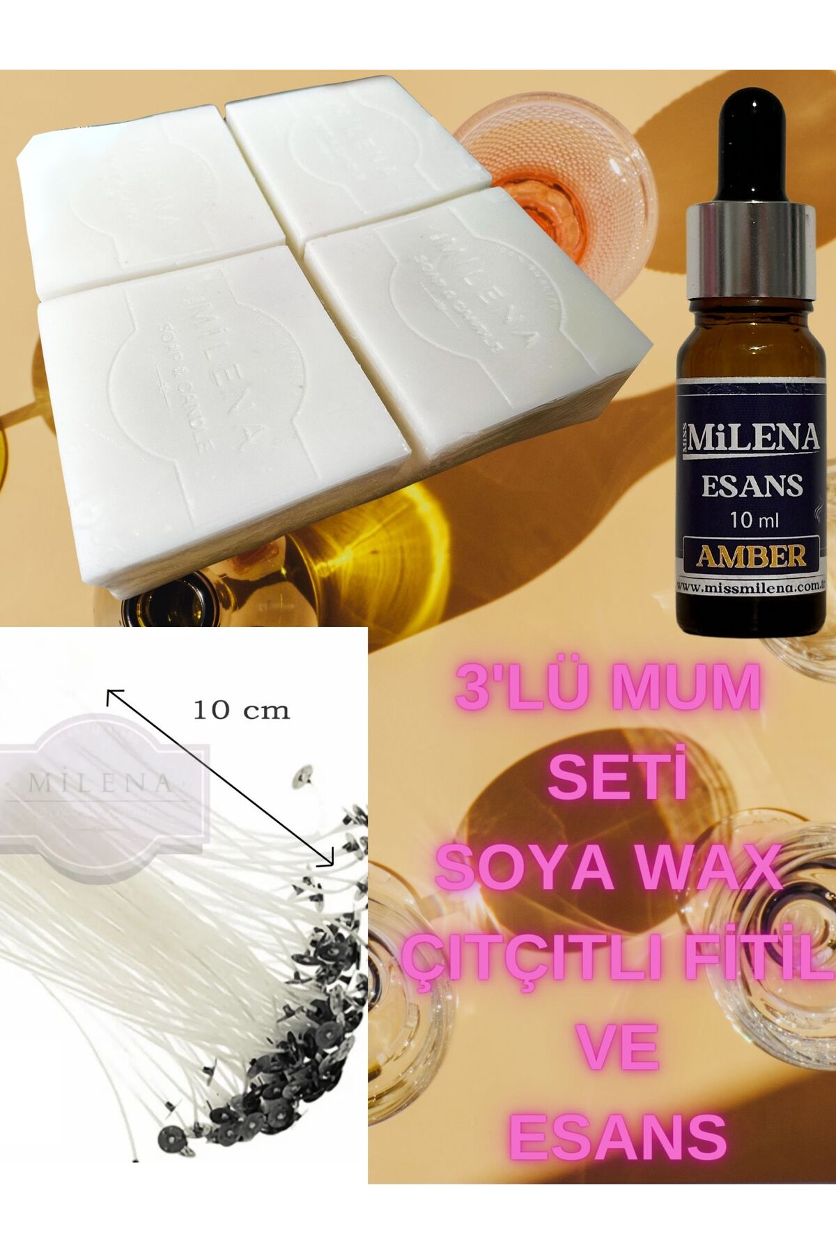 Miss Milena 3lü mum seti 1kg Soya wax, Çıtçıtlı fitil, Esans - Fiyatı ...