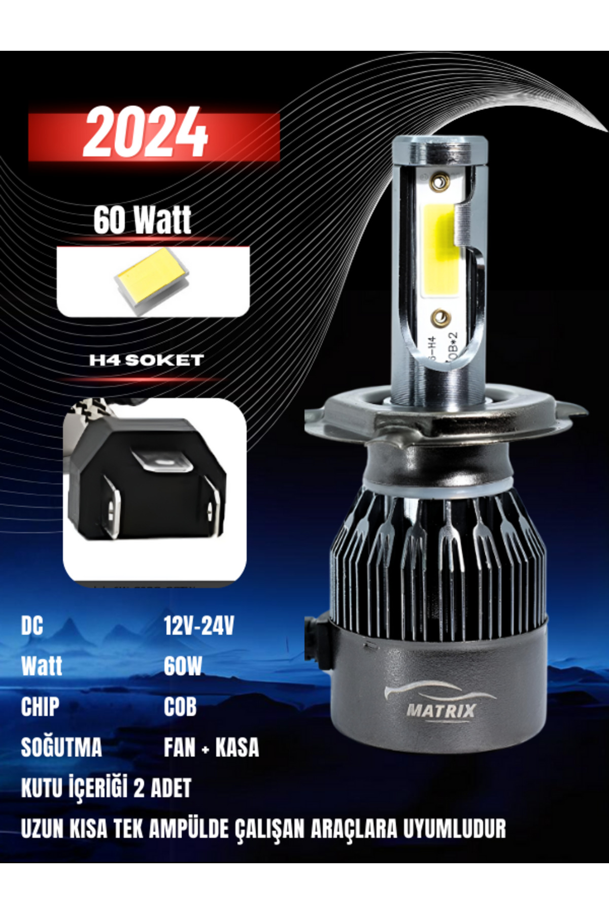 Matrix H4 Led Xenon Şimşek Etkili Beyaz Xenon, 60wat , Turbo Fanlı ...
