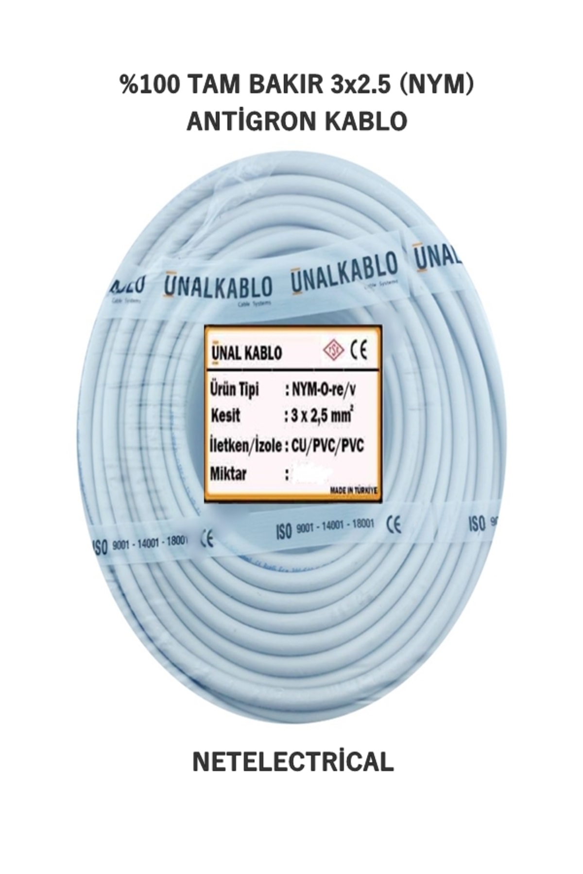 ünal kablo 3x2.5 Nym Antigron 50 Metre Kaliteli %100 Tam Bakır Kablo ...