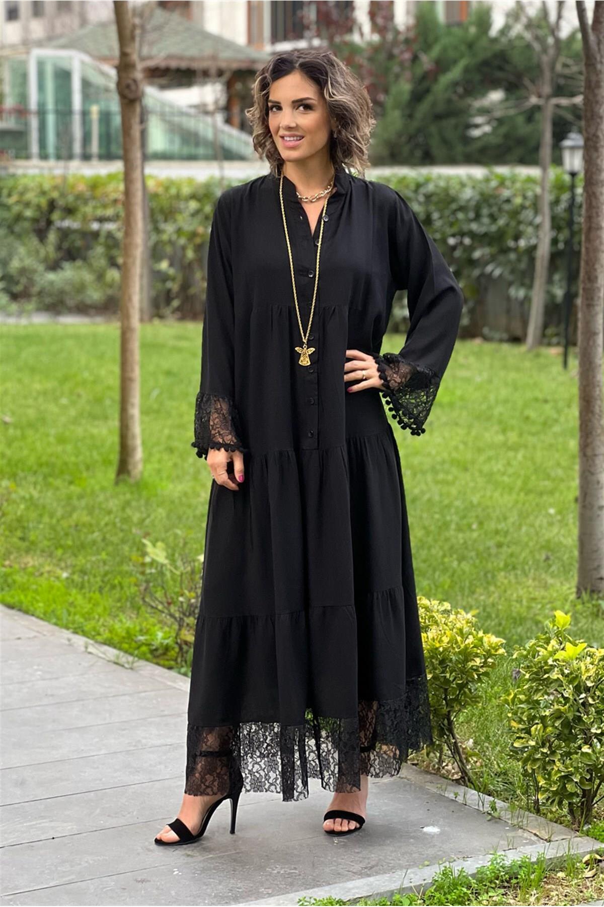 Nevin Kaya Moda Siyah Renk Romantik Dantelli Elbise - Fiyatı, Yorumları