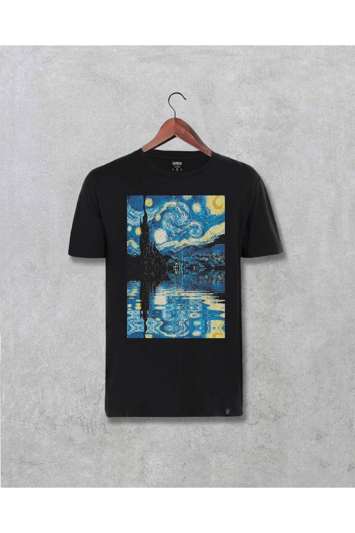 Pisa Art Unisex Siyah Vincent Van Gogh Starry Night Baskılı T-Shirt ...